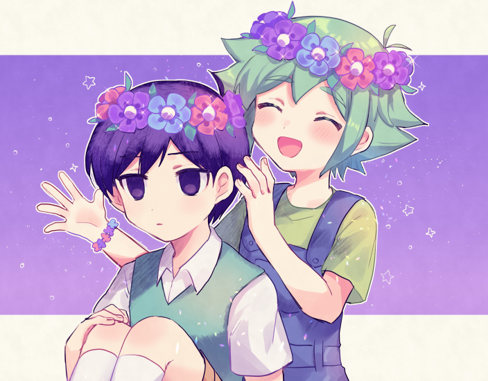 Safebooru - 2boys bangs basil (omori) black hair black sweater vest ...