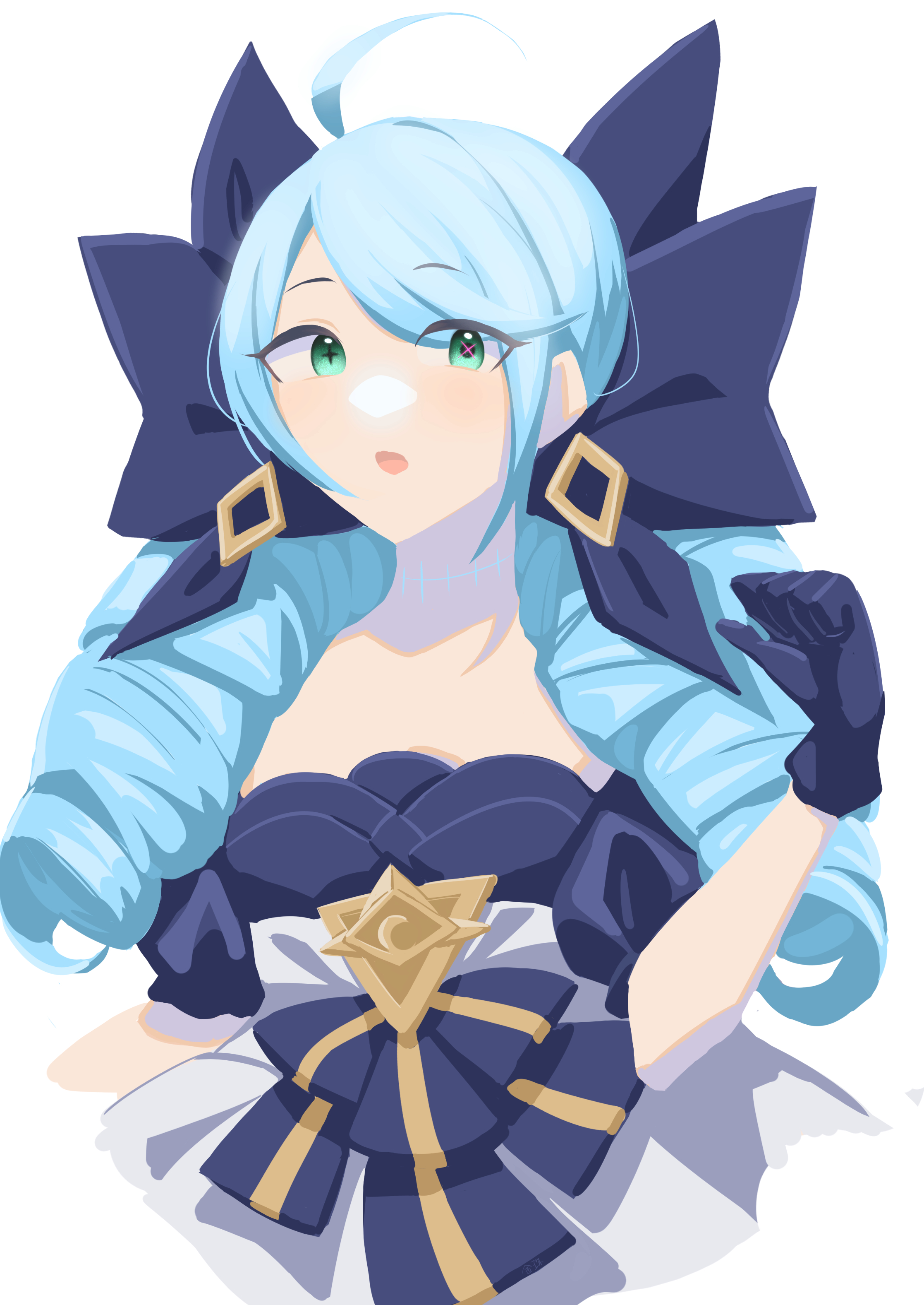 Safebooru - 1girl :o absurdres ahoge bangs black bow black dress black gloves black sleeves bow ...