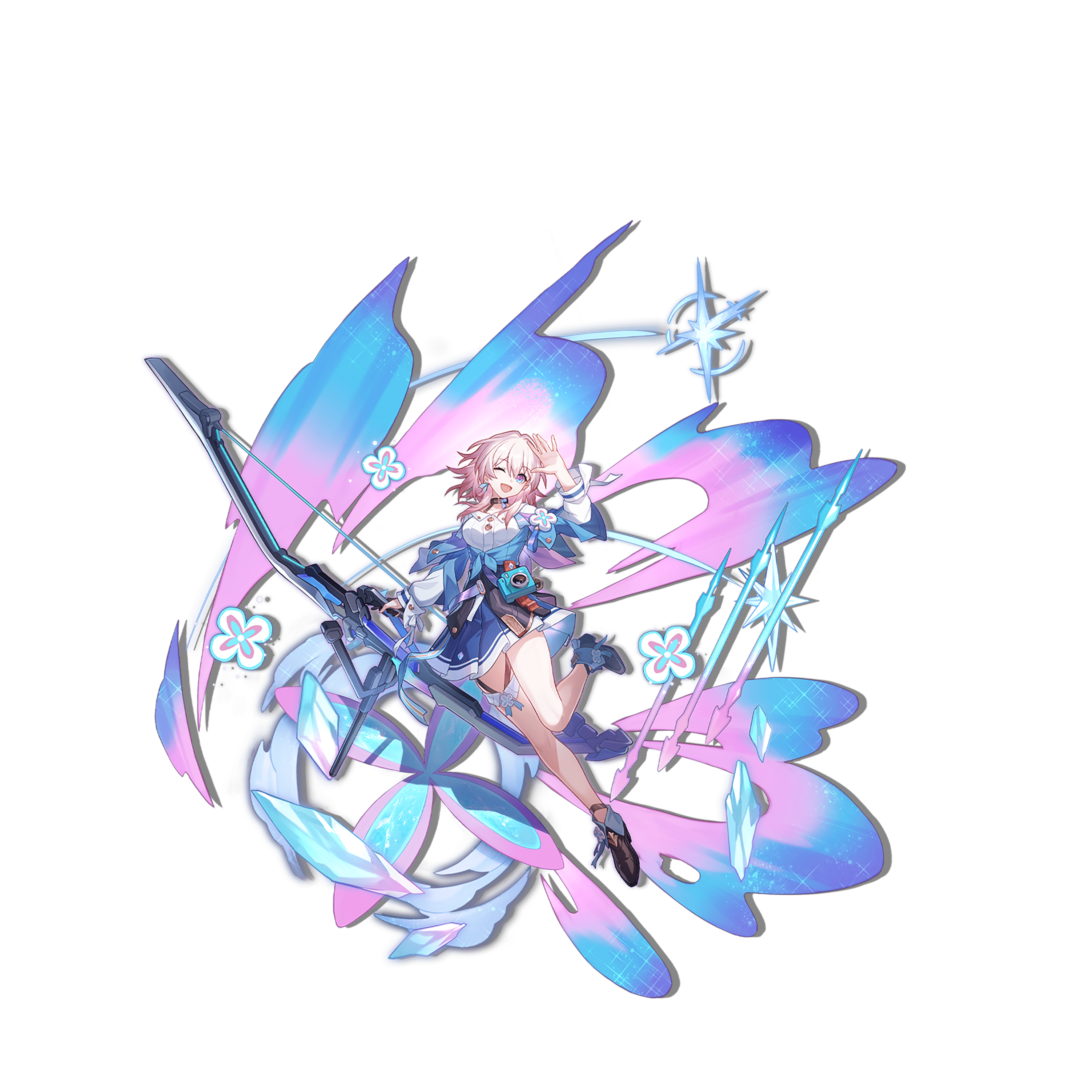 Safebooru - 1girl :d absurdres arrow (projectile) blue eyes boots bow ...