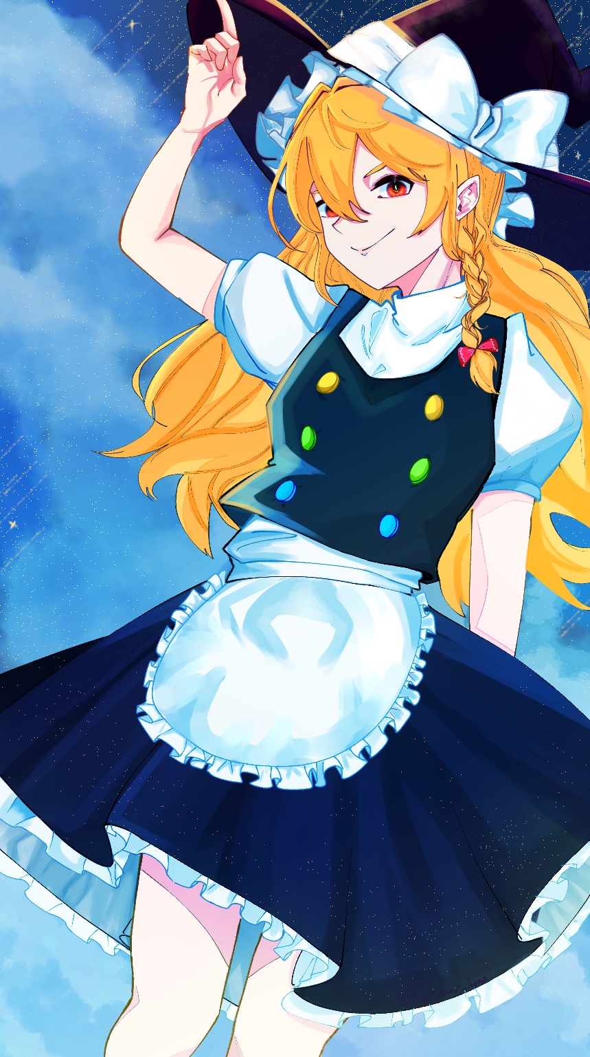 Safebooru - 100th black market 1girl apron black headwear black skirt black vest blonde hair bow ...