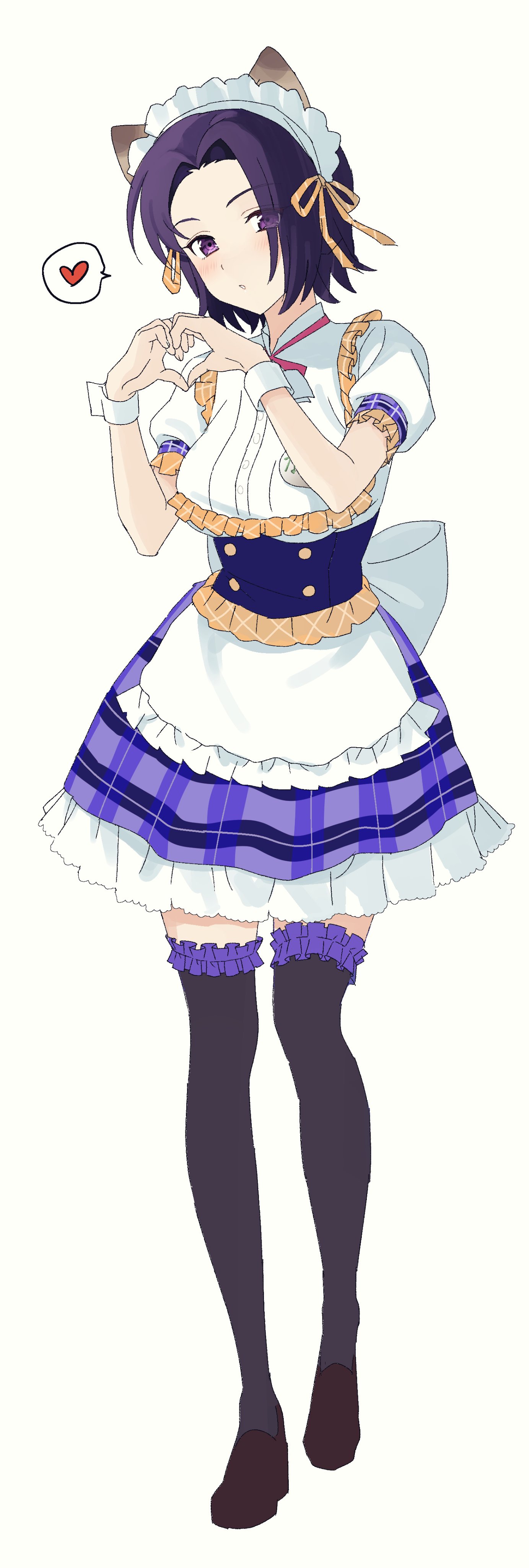 Safebooru - 1girl absurdres apron bangs black thighhighs blush breasts brown footwear commentary ...