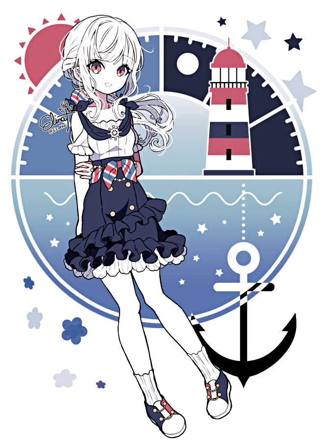 Safebooru - 1girl anchor symbol arm behind back bangs blue eyes blue skirt bow buttons colored ...
