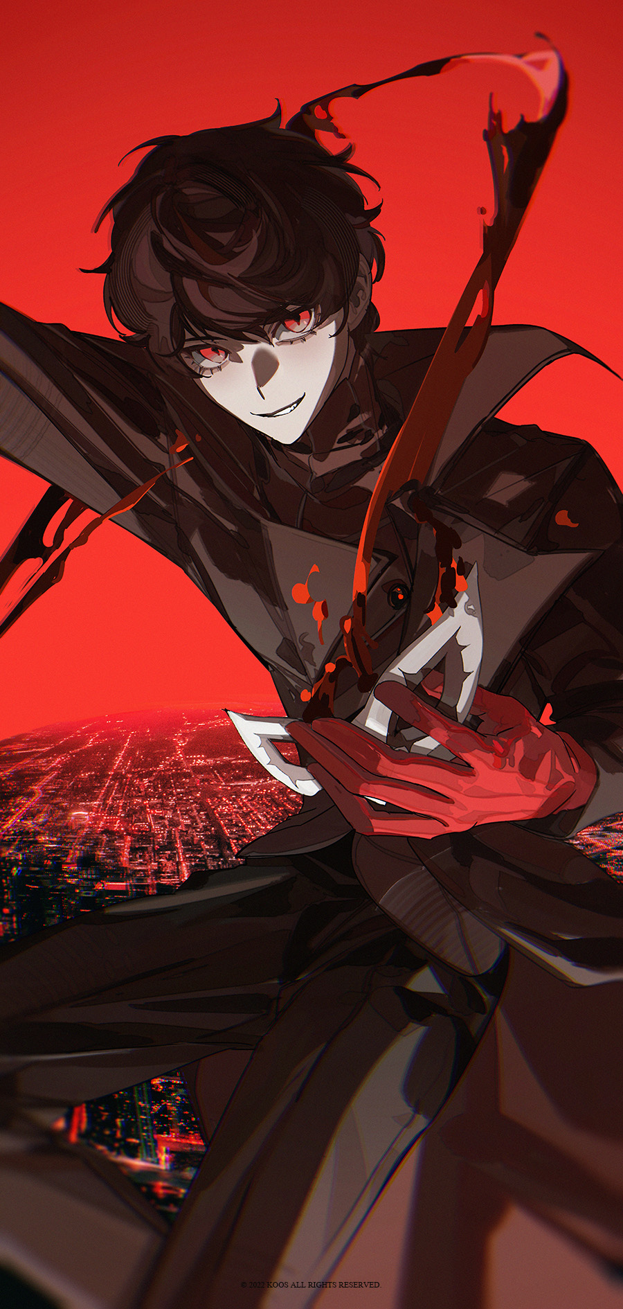 Safebooru - 1boy amamiya ren black hair black jacket black pants black vest city gloves hair ...