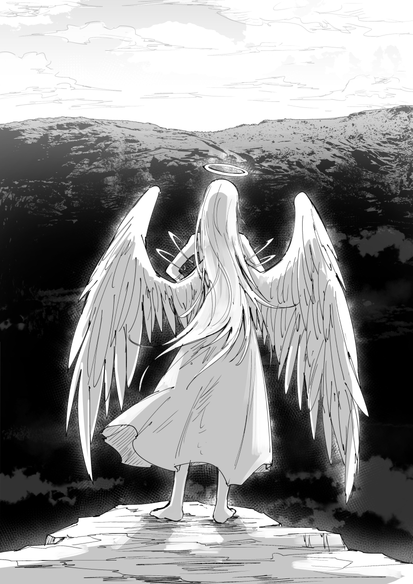 Safebooru - 1other angel angel wings barefoot cliff copyright request ...