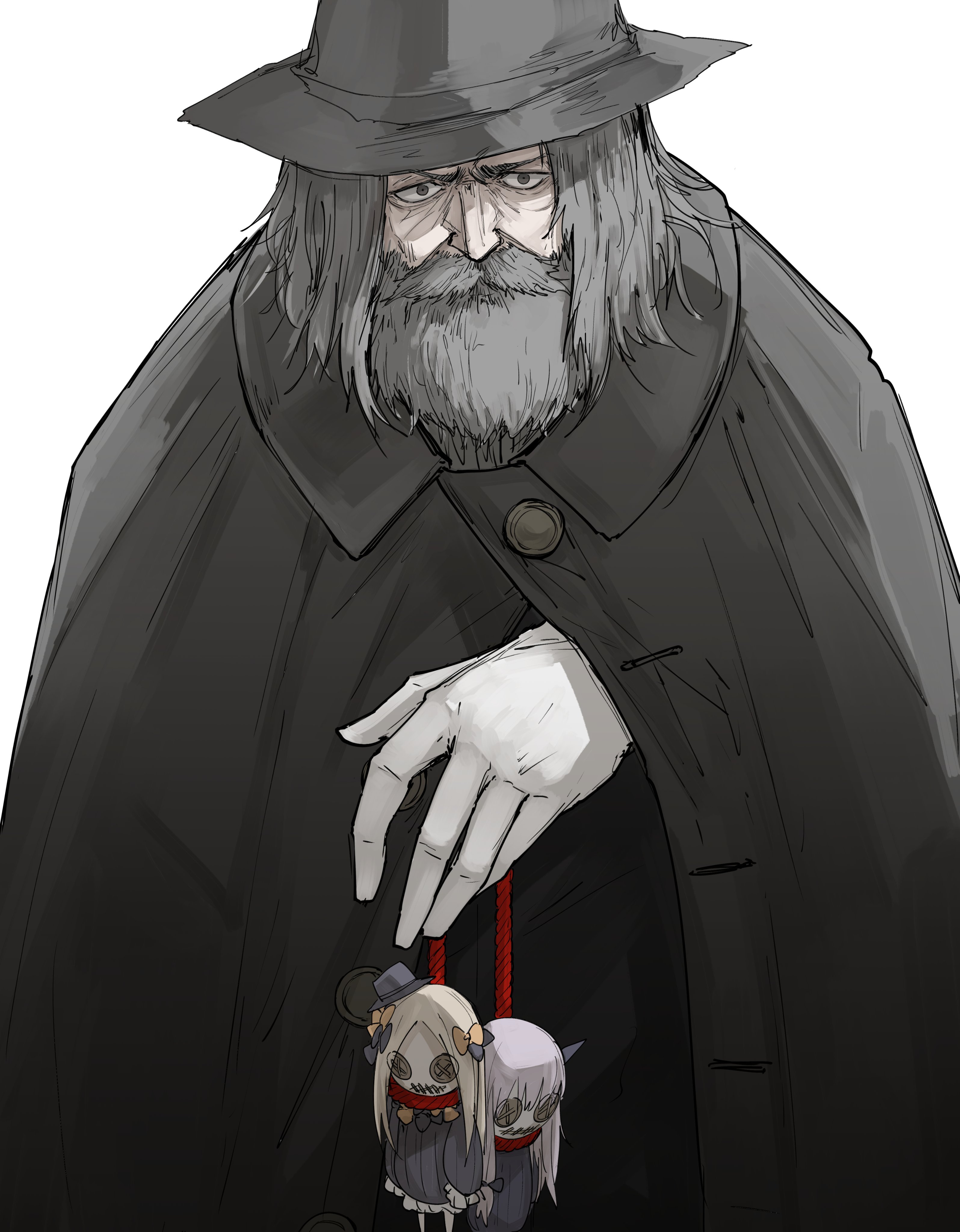 Safebooru - 1boy abigail williams (fate) absurdres beard black cape black headwear button eyes ...