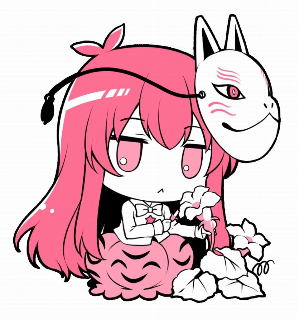 Safebooru - 1girl bubble skirt chibi closed mouth flower fox mask hair ...