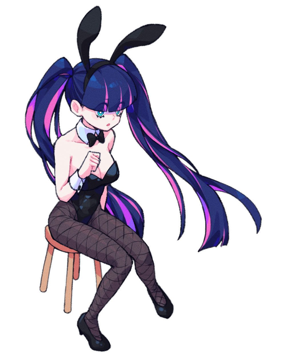 Safebooru - 1girl animal ears aqua eyes arm support bangs black bow black footwear blunt bangs ...