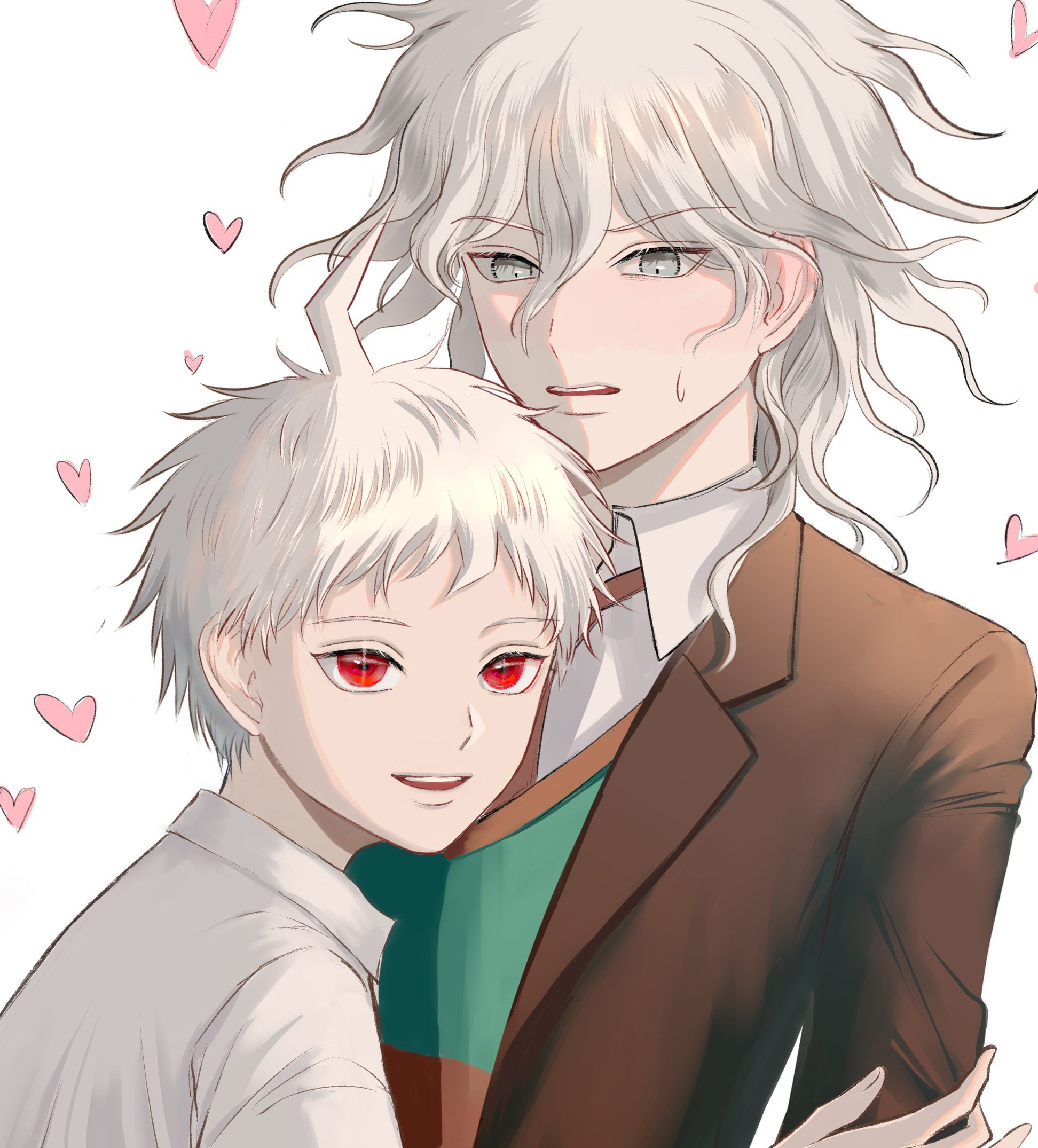 Safebooru - 2boys :d ahoge archetto l bangs brown jacket collared shirt ...