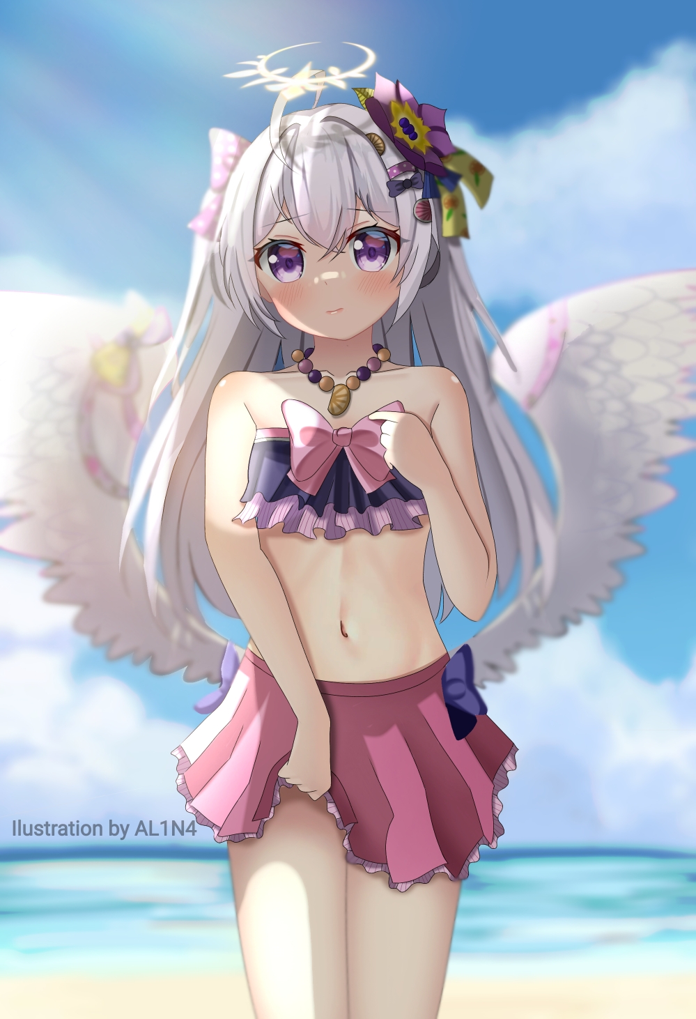 Safebooru - 1girl ahoge artist name artist request azusa (blue archive) azusa (swimsuit) (blue ...