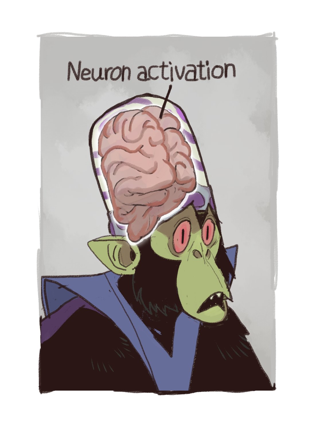 Safebooru - 1boy :o border brain colored skin english text green skin ...