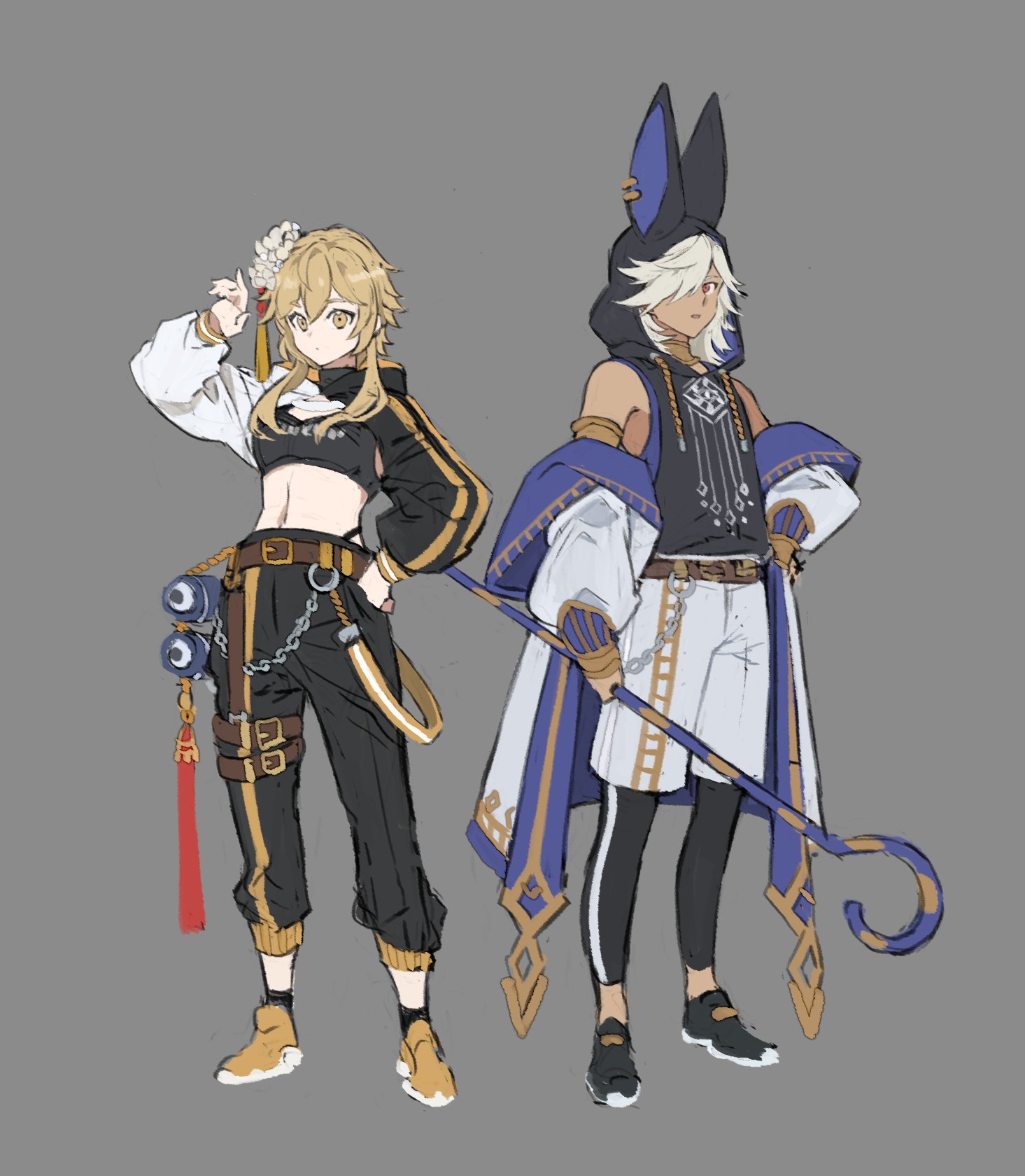 Safebooru - 1boy 1girl alternate costume animal hood bangs belt black bra black footwear black ...