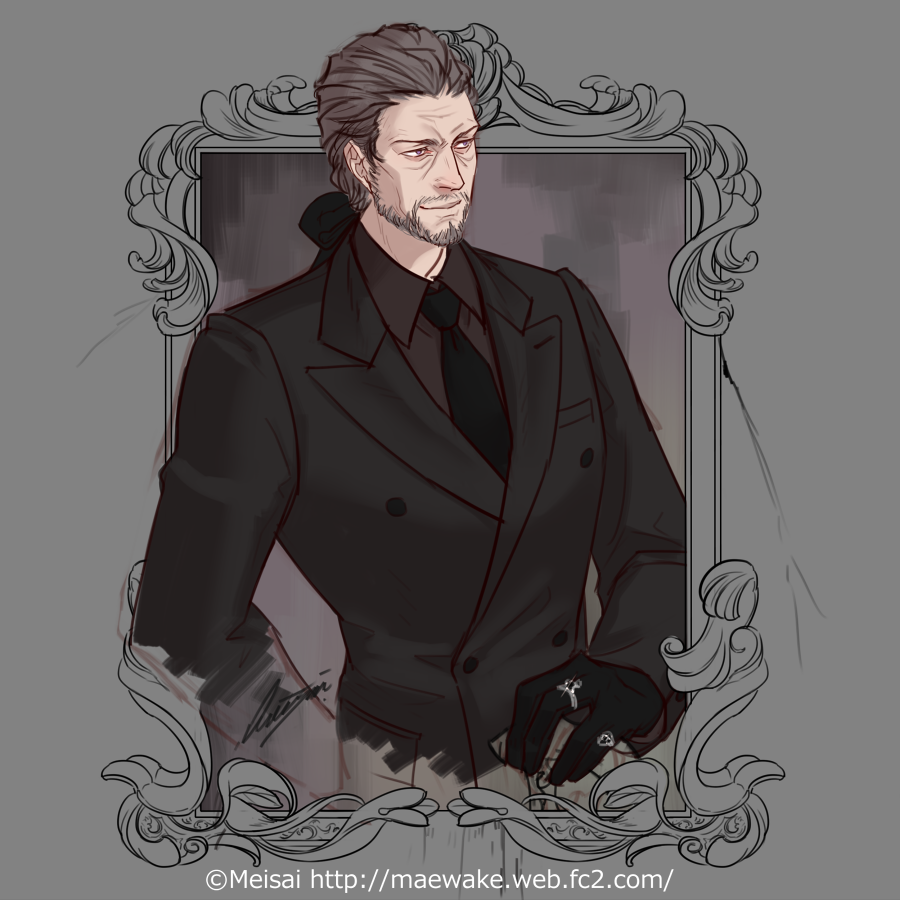 Safebooru - 1boy artist name beard black coat black gloves black necktie brown shirt coat facial ...
