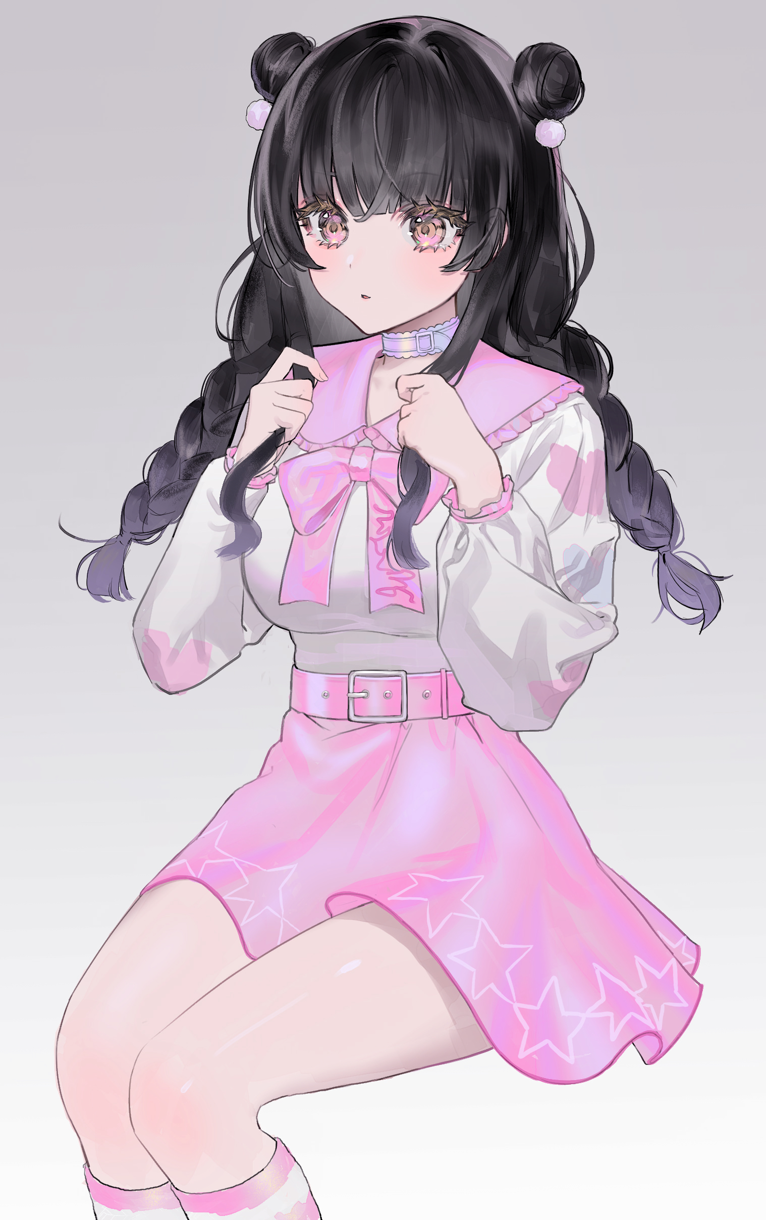 Safebooru - 1girl absurdres bangs bare legs belt black hair blunt bangs bow bowtie braid breasts ...