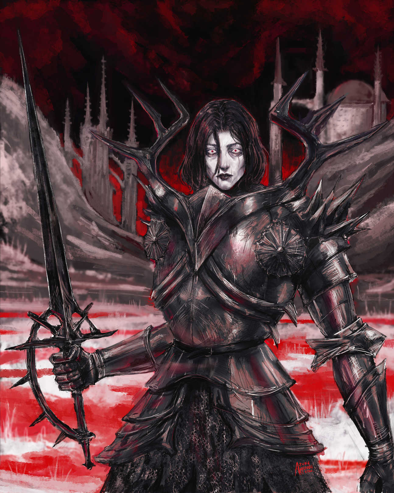 Safebooru - 1other androgynous armor azure meraki black hair black lips ...