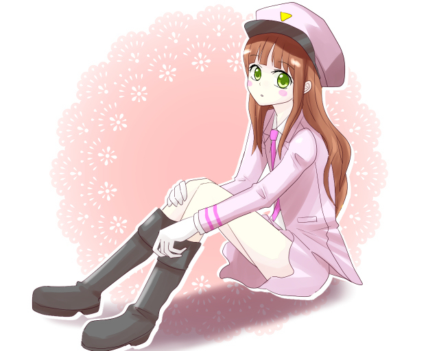 Safebooru - 1girl akari (miracle train) black footwear blush boots brown hair full body green ...