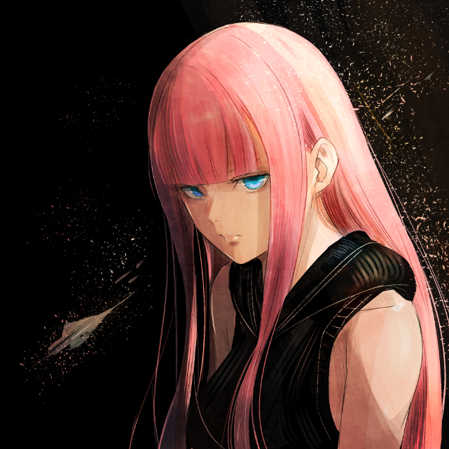 Safebooru - 1girl bangs black background black sweater blue eyes blunt bangs closed mouth hood ...