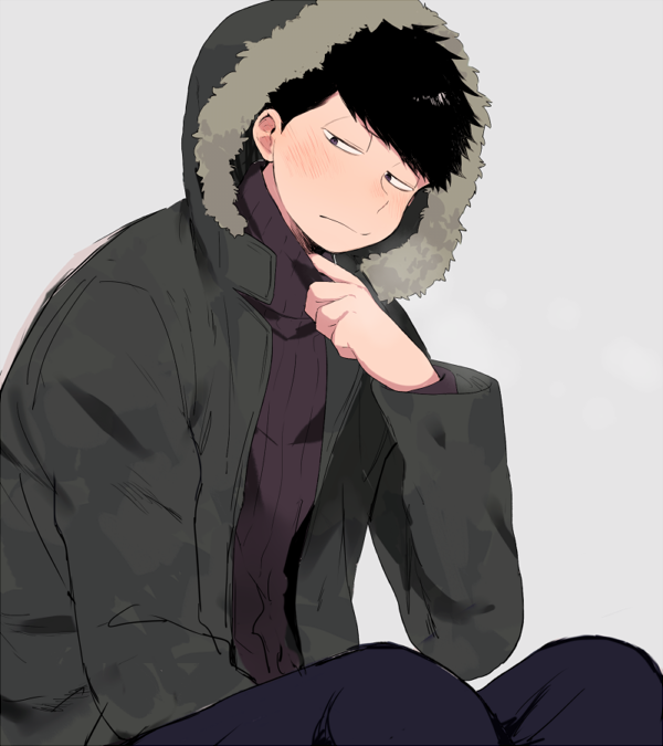 Safebooru - 1boy adjusting clothes alternate costume black eyes black hair grey background ...