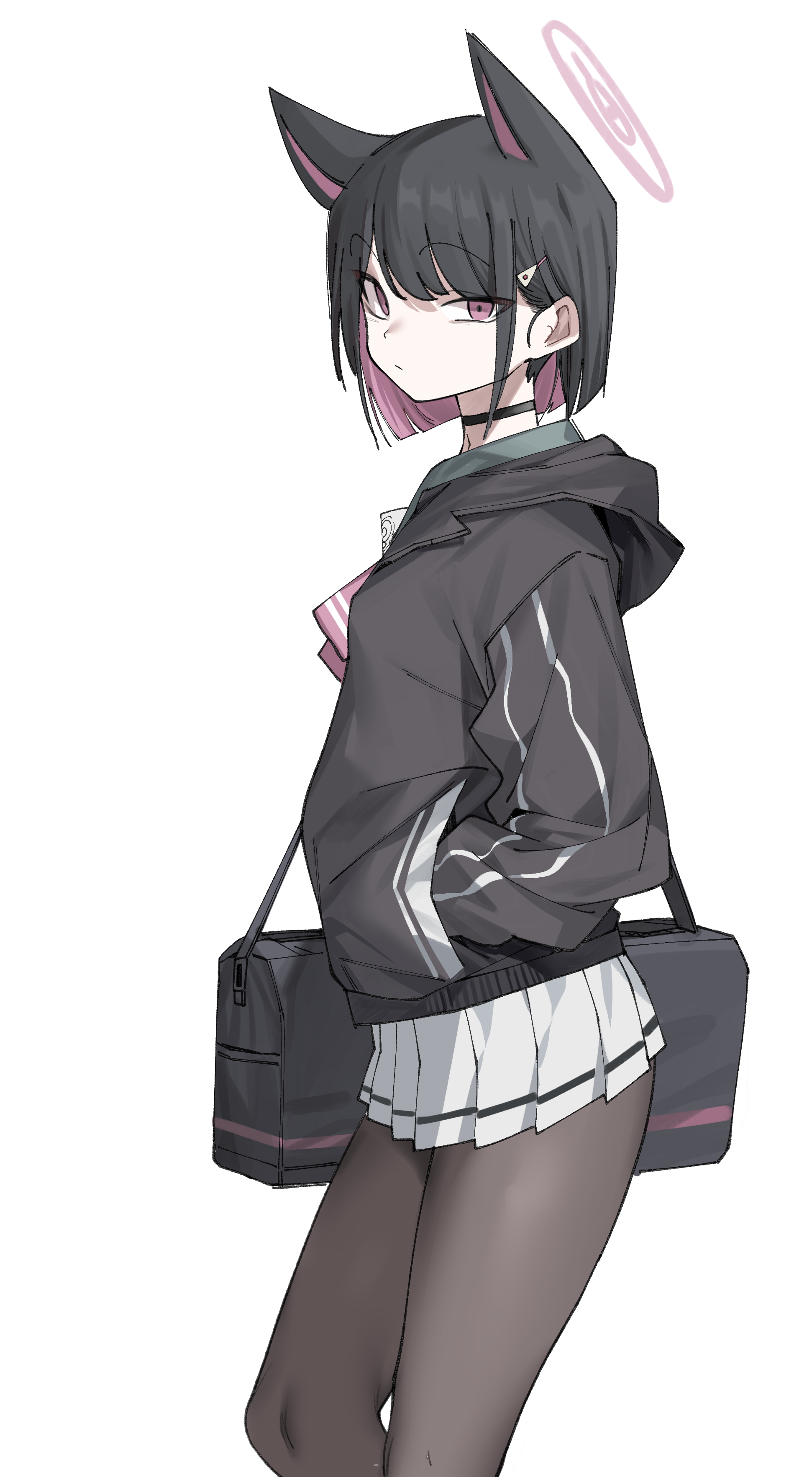 Safebooru - 1girl absurdres animal ears bag bangs black choker black hair black pantyhose blue ...