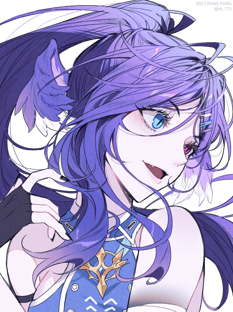 Safebooru - 1girl black nails blue eyes fang fingerless gloves gloves hair ornament hairclip ...