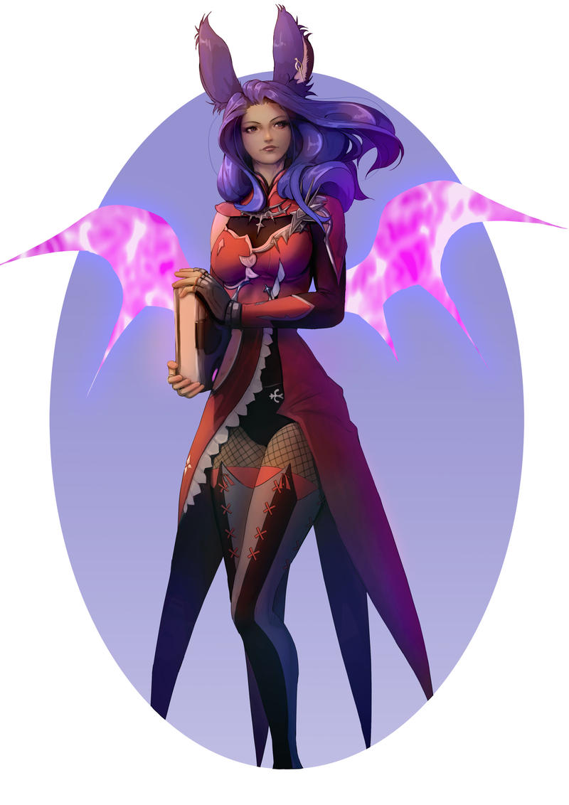 Safebooru - 1girl animal ears asymmetrical clothes avatar (ff14) book breasts commission dark ...