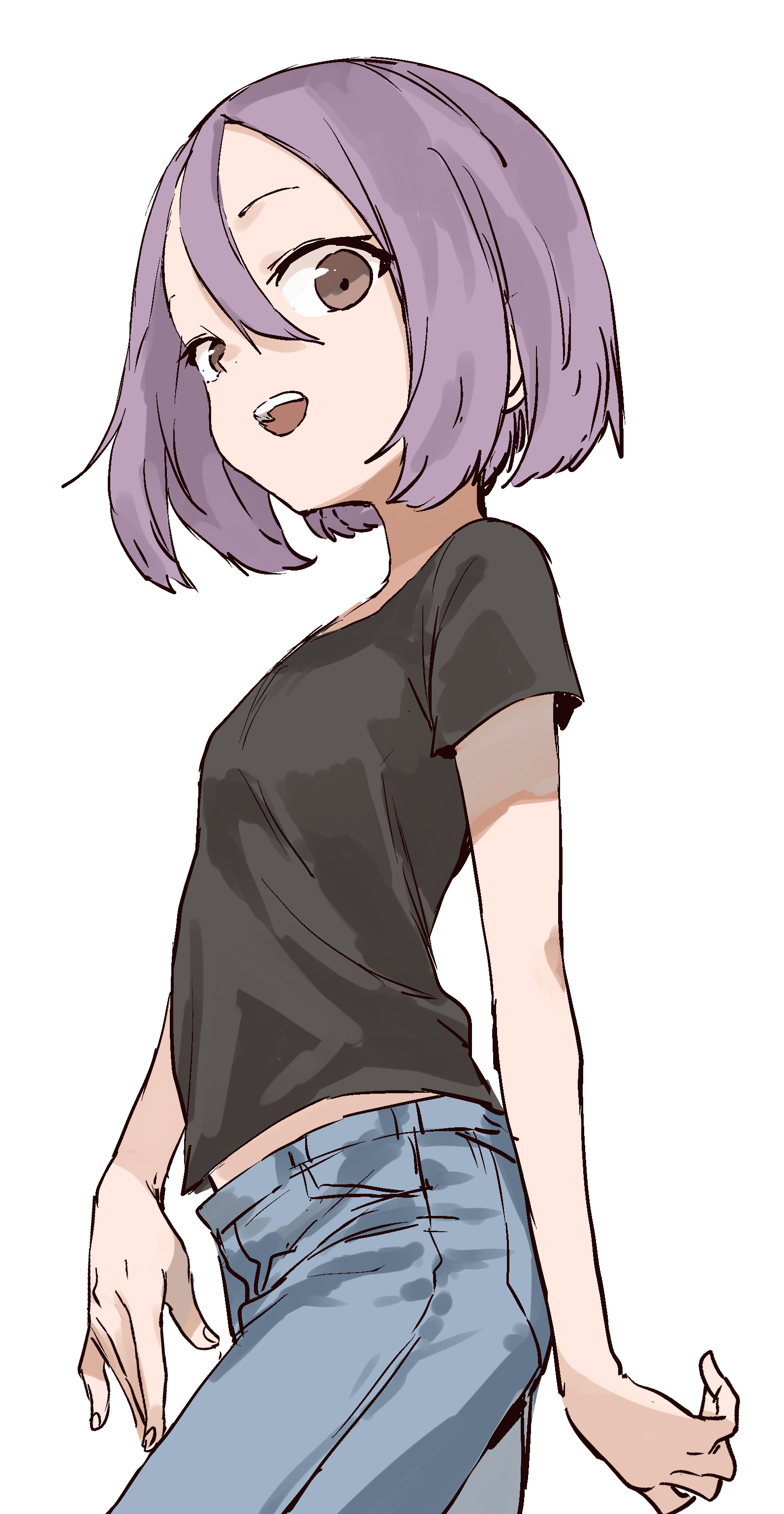 Safebooru - 1girl absurdres alternate hair length alternate hairstyle black shirt blue pants ...