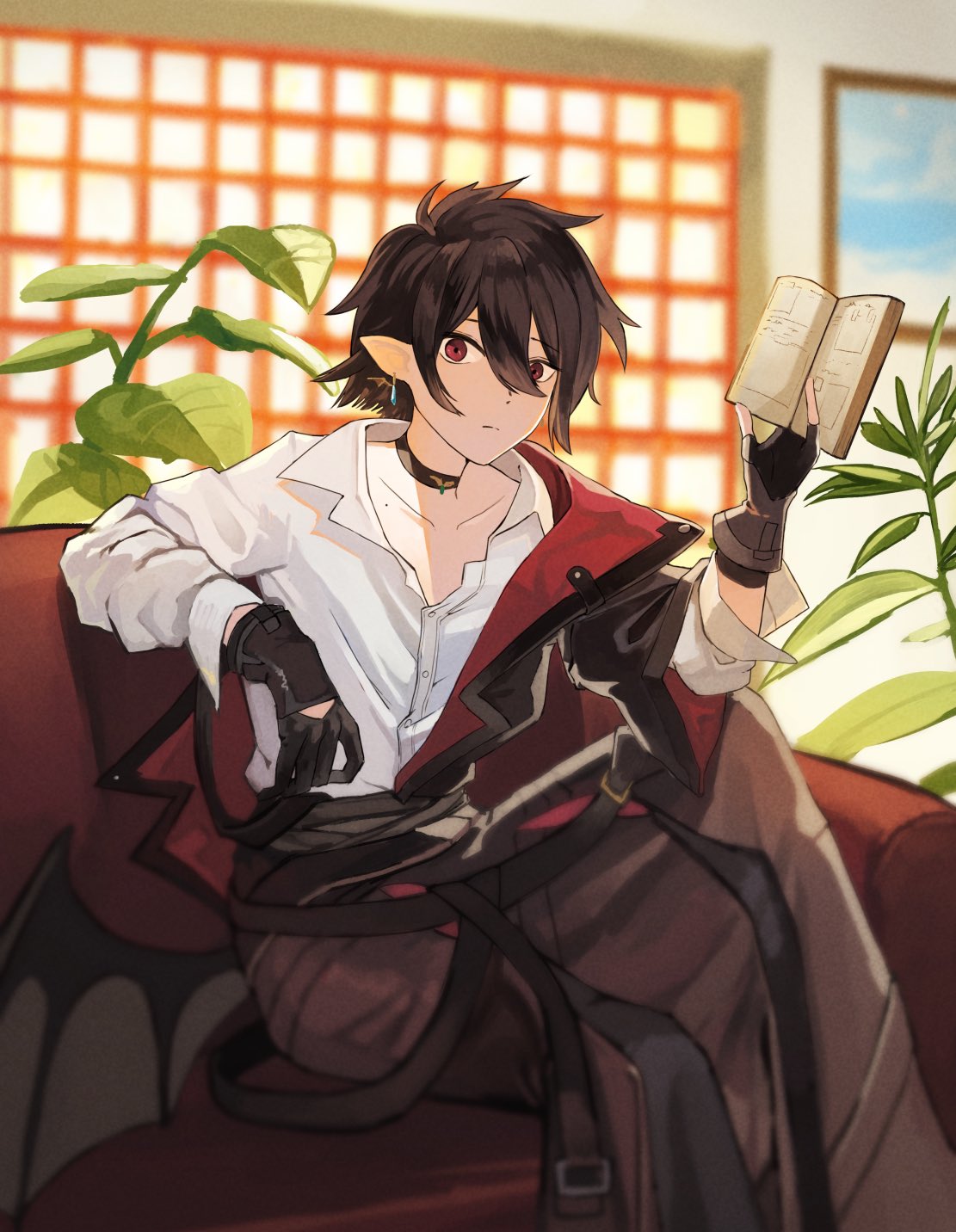 Safebooru - 1boy alchemy stars bangs black coat black gloves black hair blurry blurry background ...