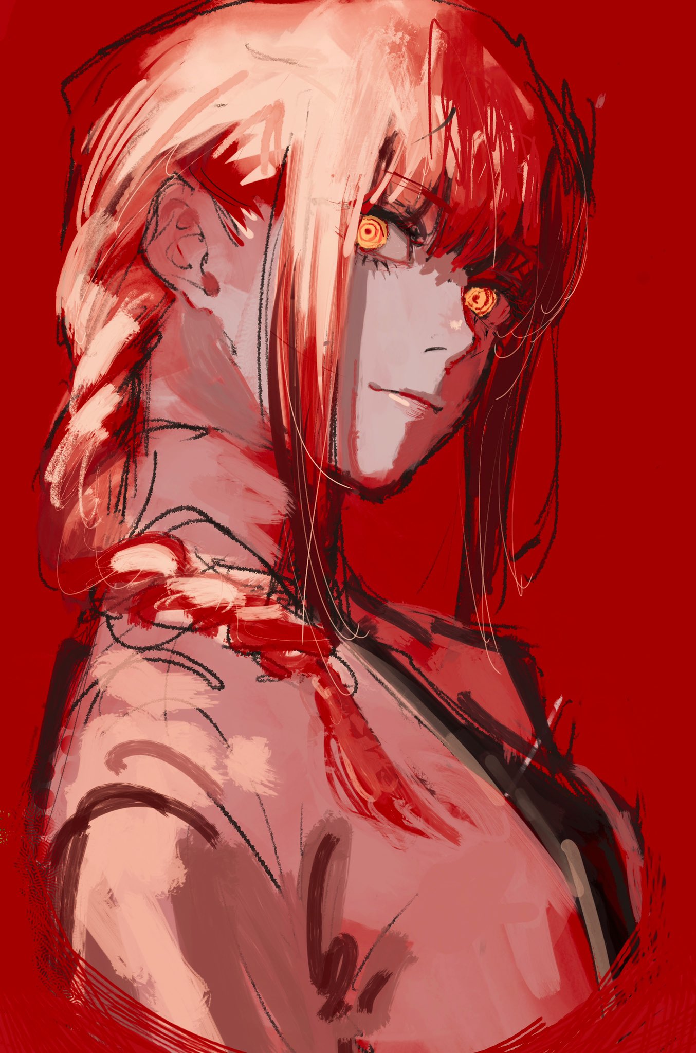 Safebooru - 1girl @ @ bangs black necktie braid braided ponytail chainsaw man collared shirt ...