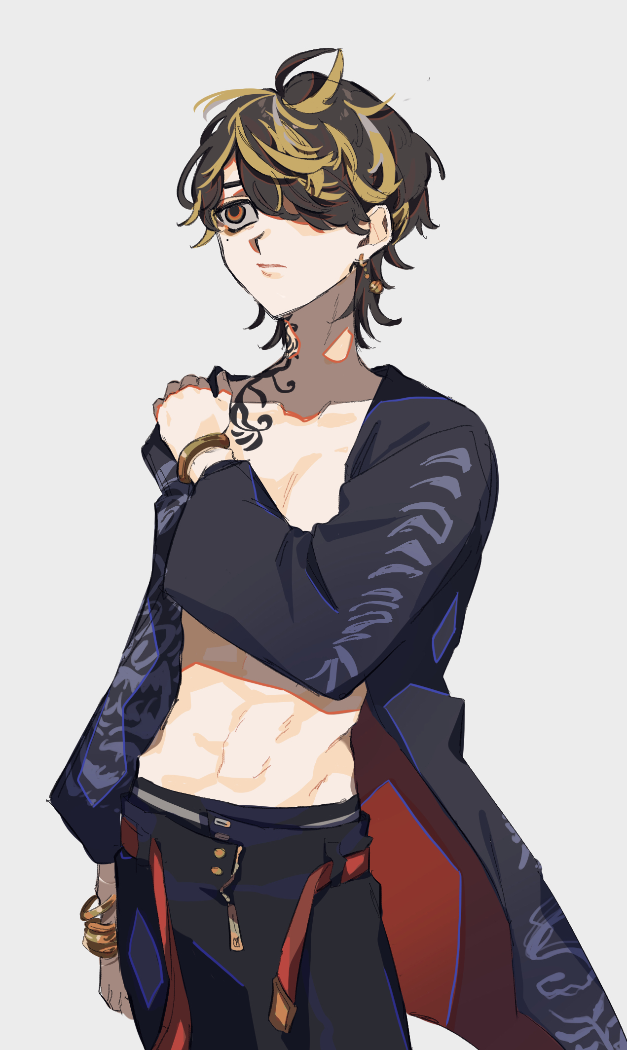 Safebooru - 1boy ahoge belt blonde hair bracelet brown eyes brown hair closed mouth collarbone ...