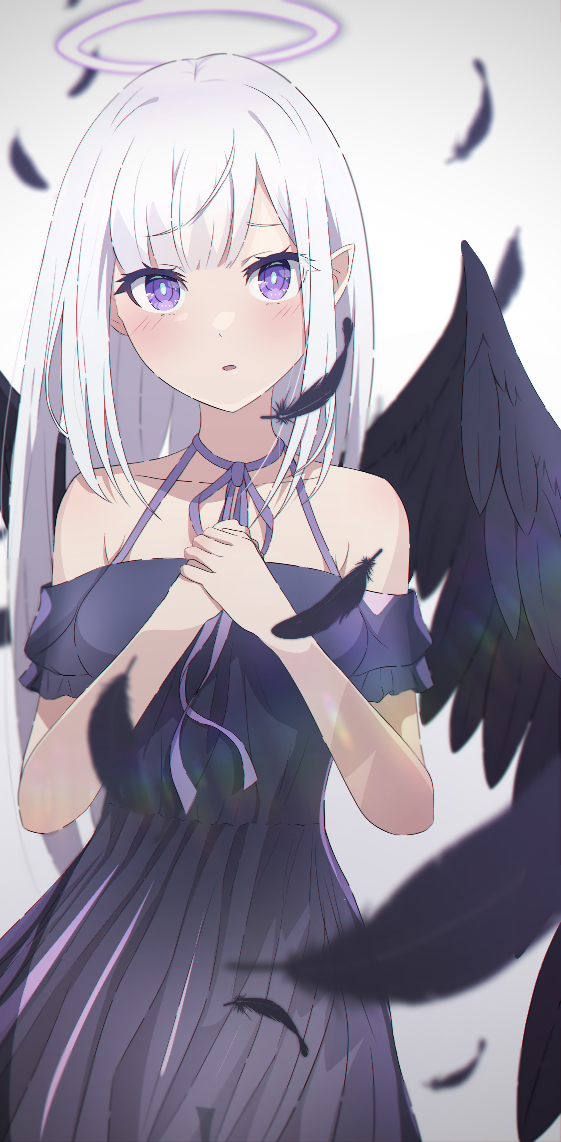 Safebooru - 1girl absurdres angel angel wings bangs black dress blunt bangs blush camui1104 ...