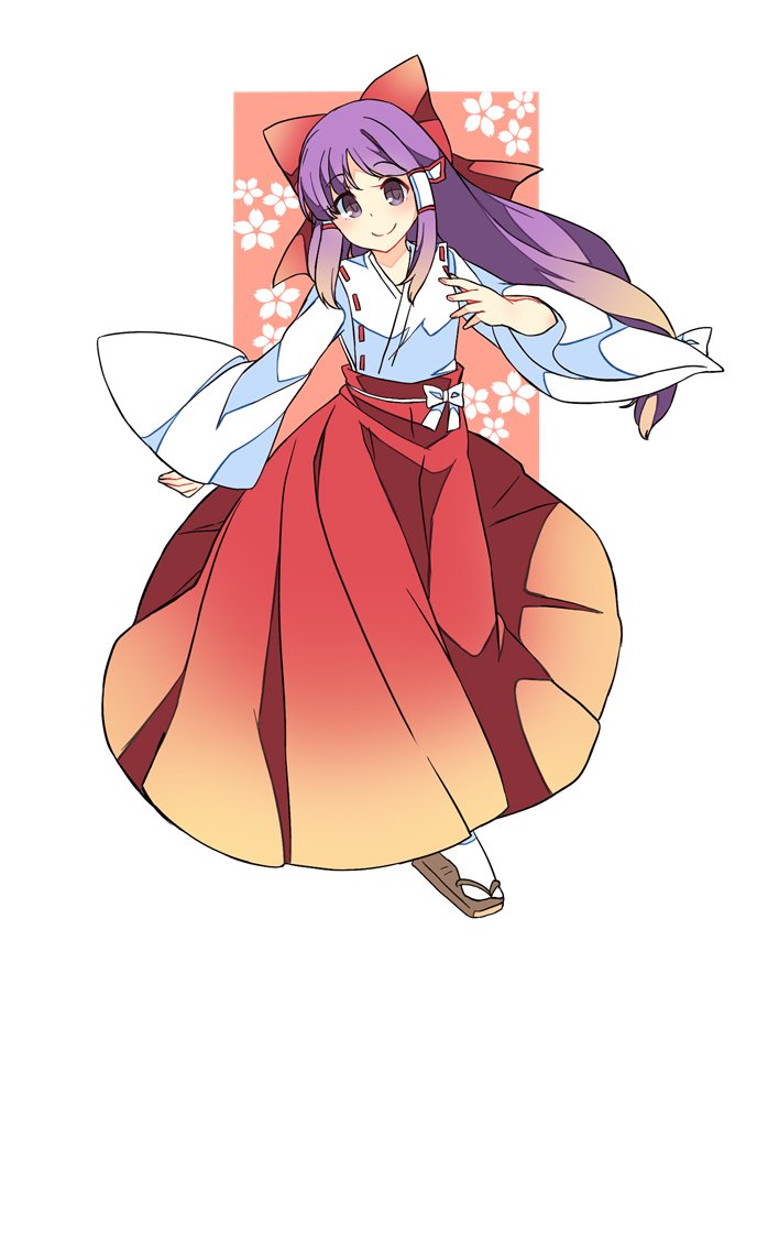 Safebooru - 1girl bow commentary request detached sleeves geta hair bow ...