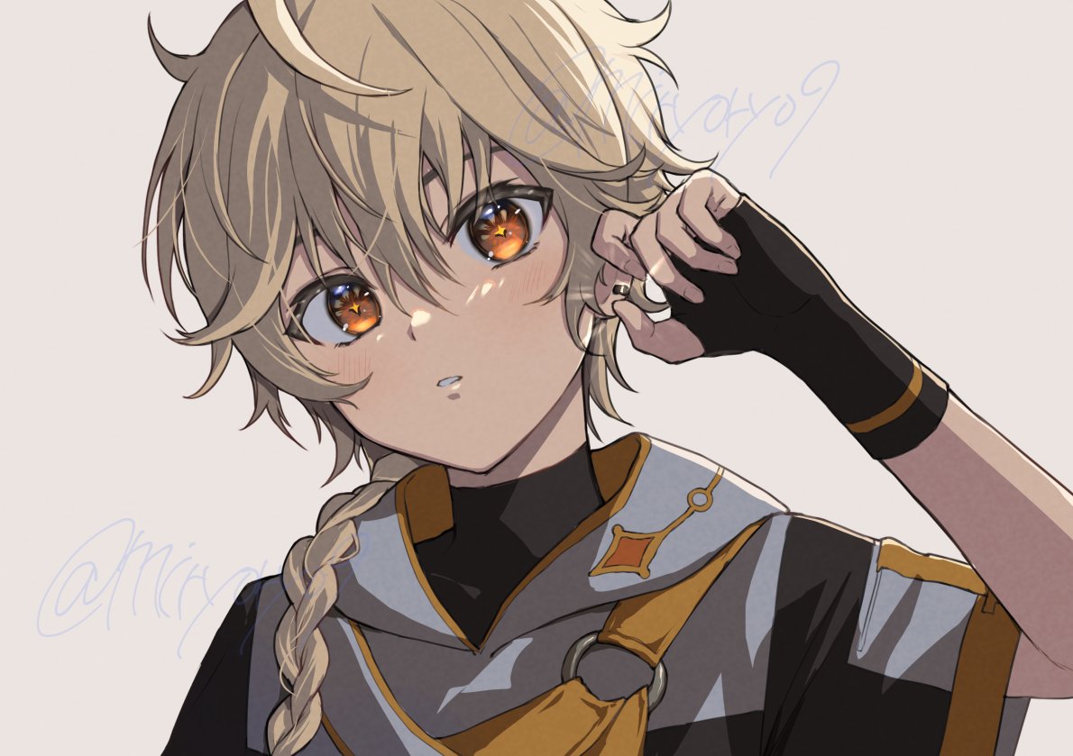 Safebooru - 1boy aether (genshin impact) alternate costume black gloves blonde hair braid ...