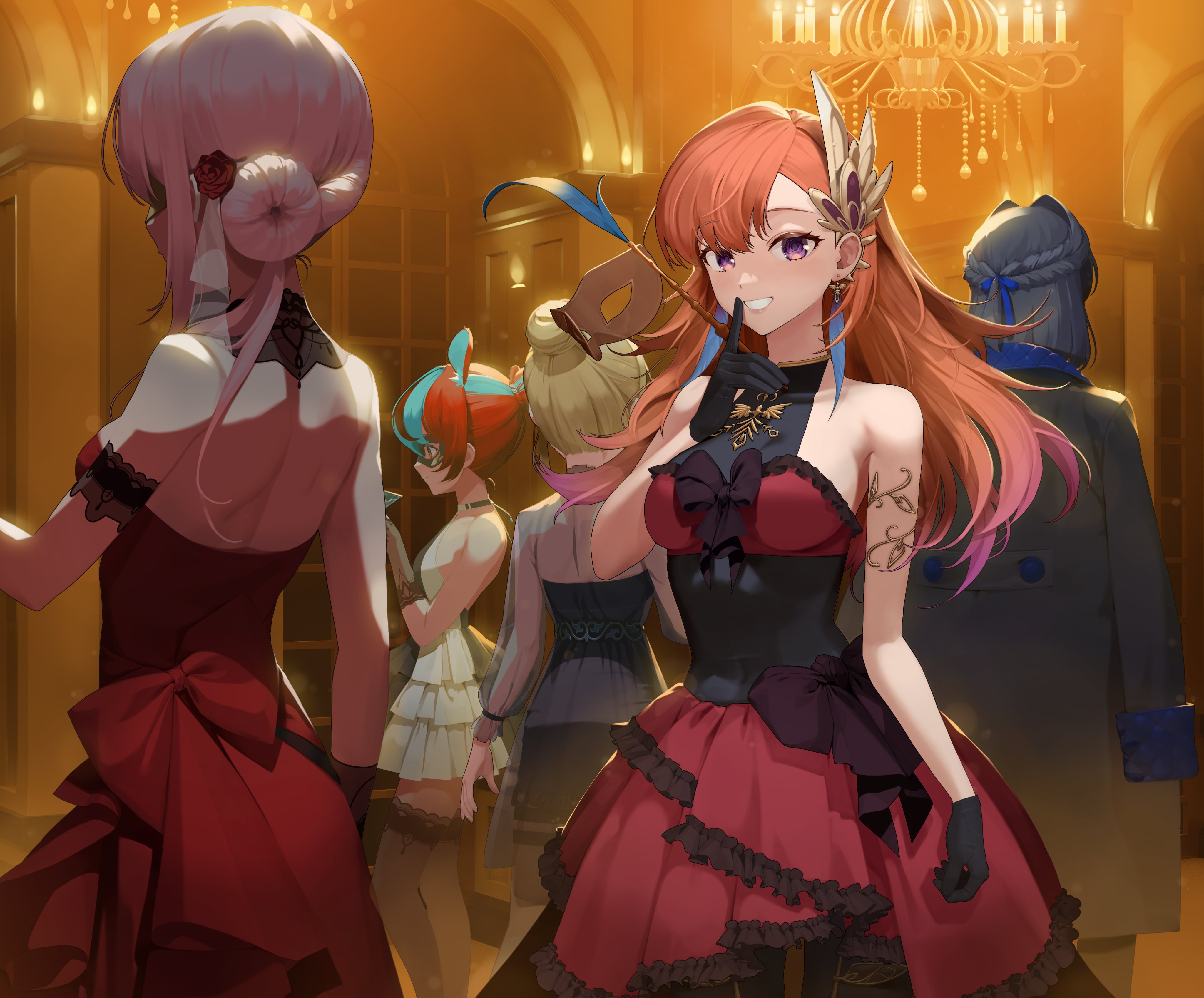 Safebooru - 5girls absurdres armlet backless dress backless outfit bare shoulders black dress ...