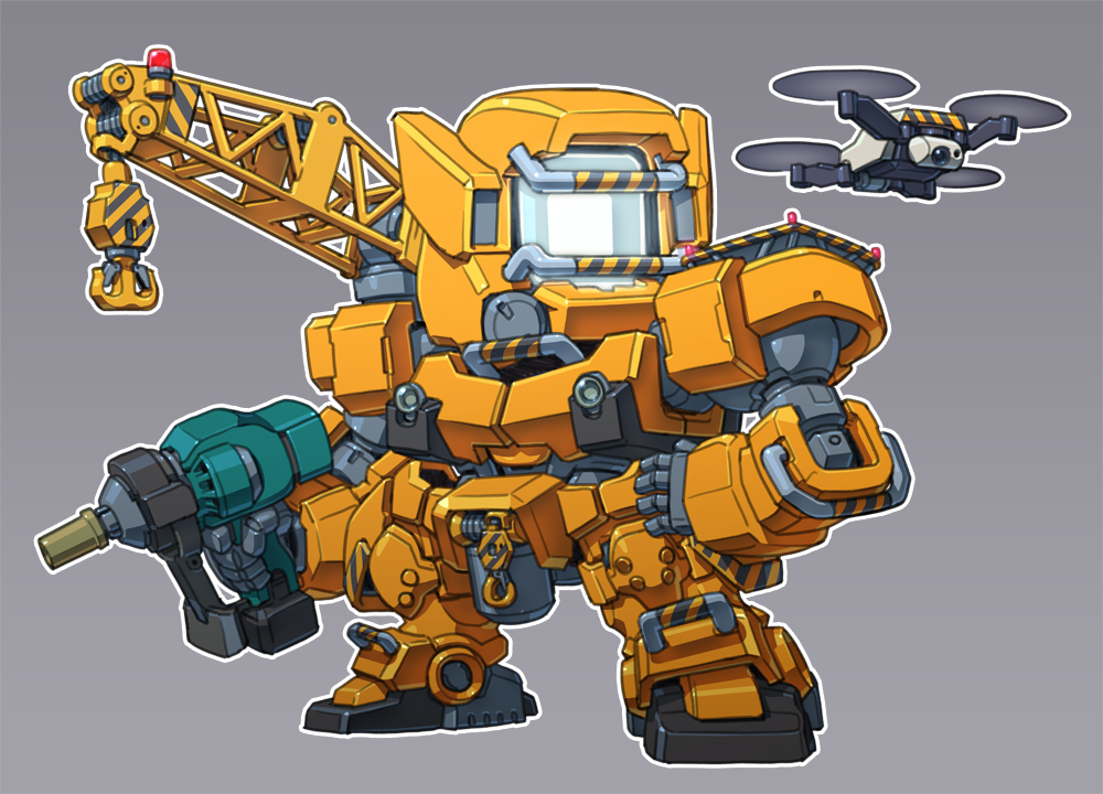 Safebooru - chibi construction crane (machine) drone grey background ...