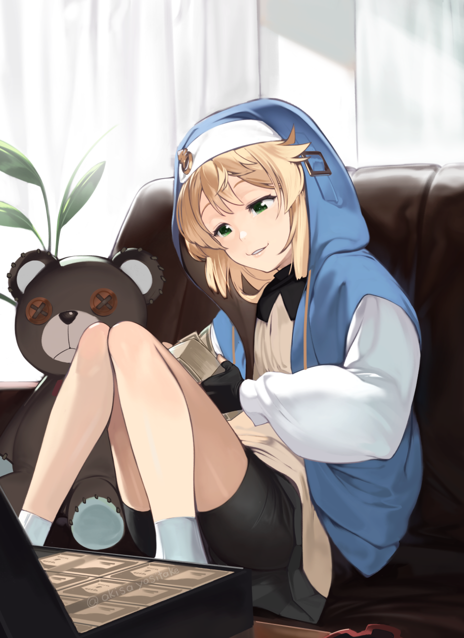 Safebooru - 1girl akisa (12023648) androgyne symbol black gloves blue jacket bridget (guilty ...