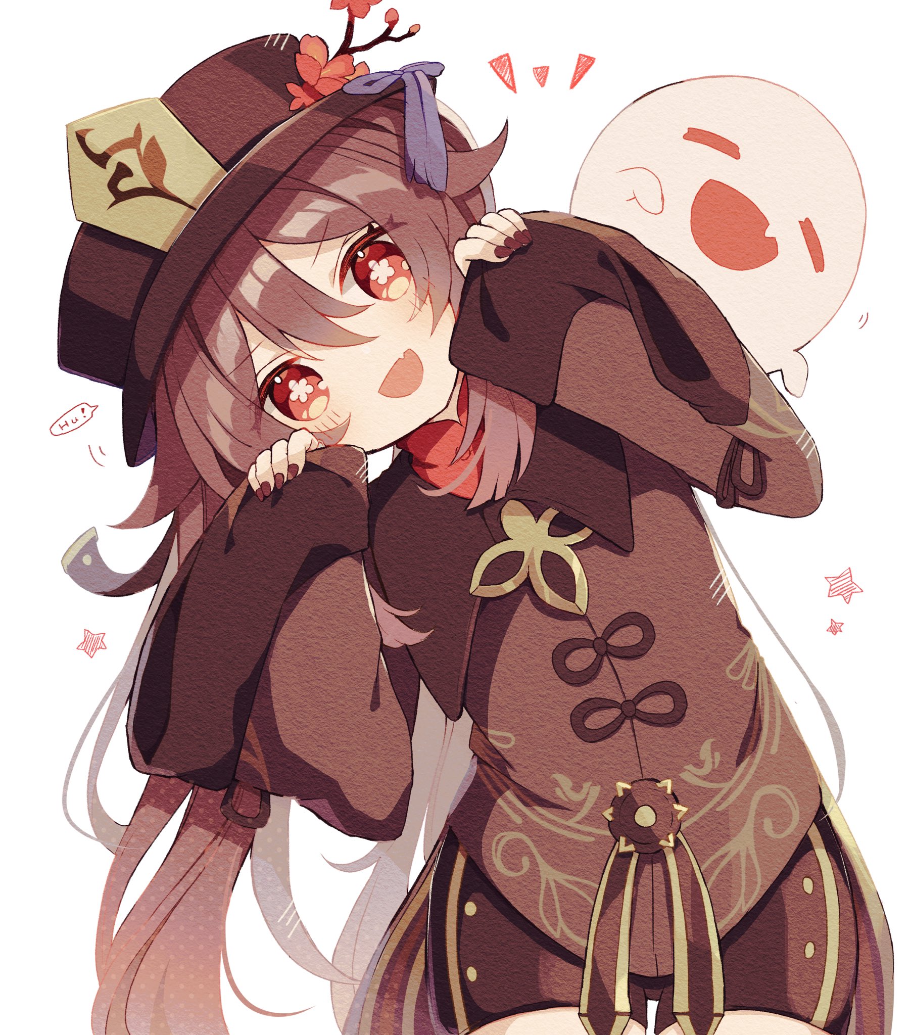 Safebooru - 1girl :d bangs black shorts boo tao (genshin impact) brown coat brown hair brown ...
