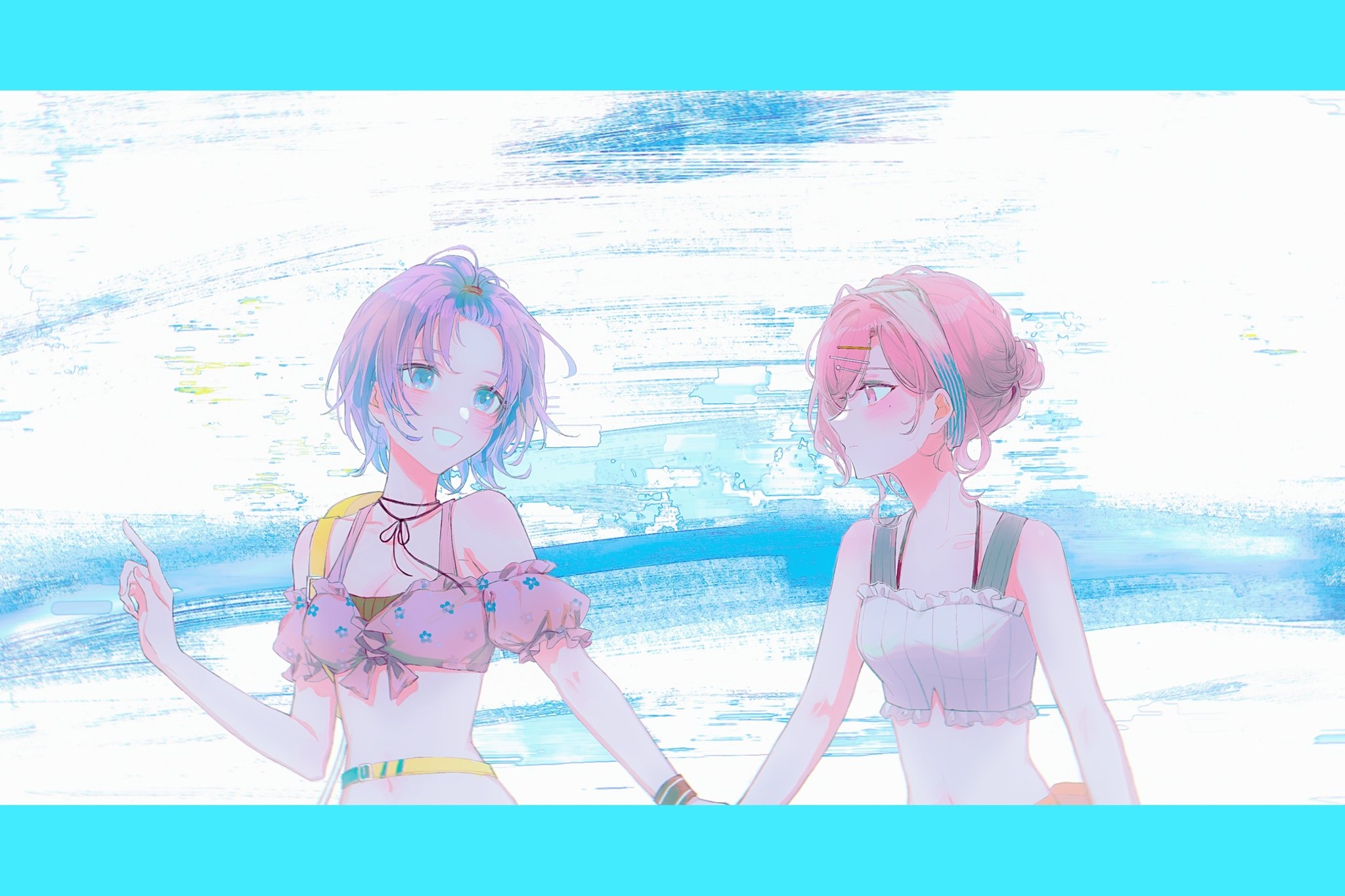 Safebooru - 2girls ahoge asakura toru bare shoulders bikini blue eyes brown hair commentary ...