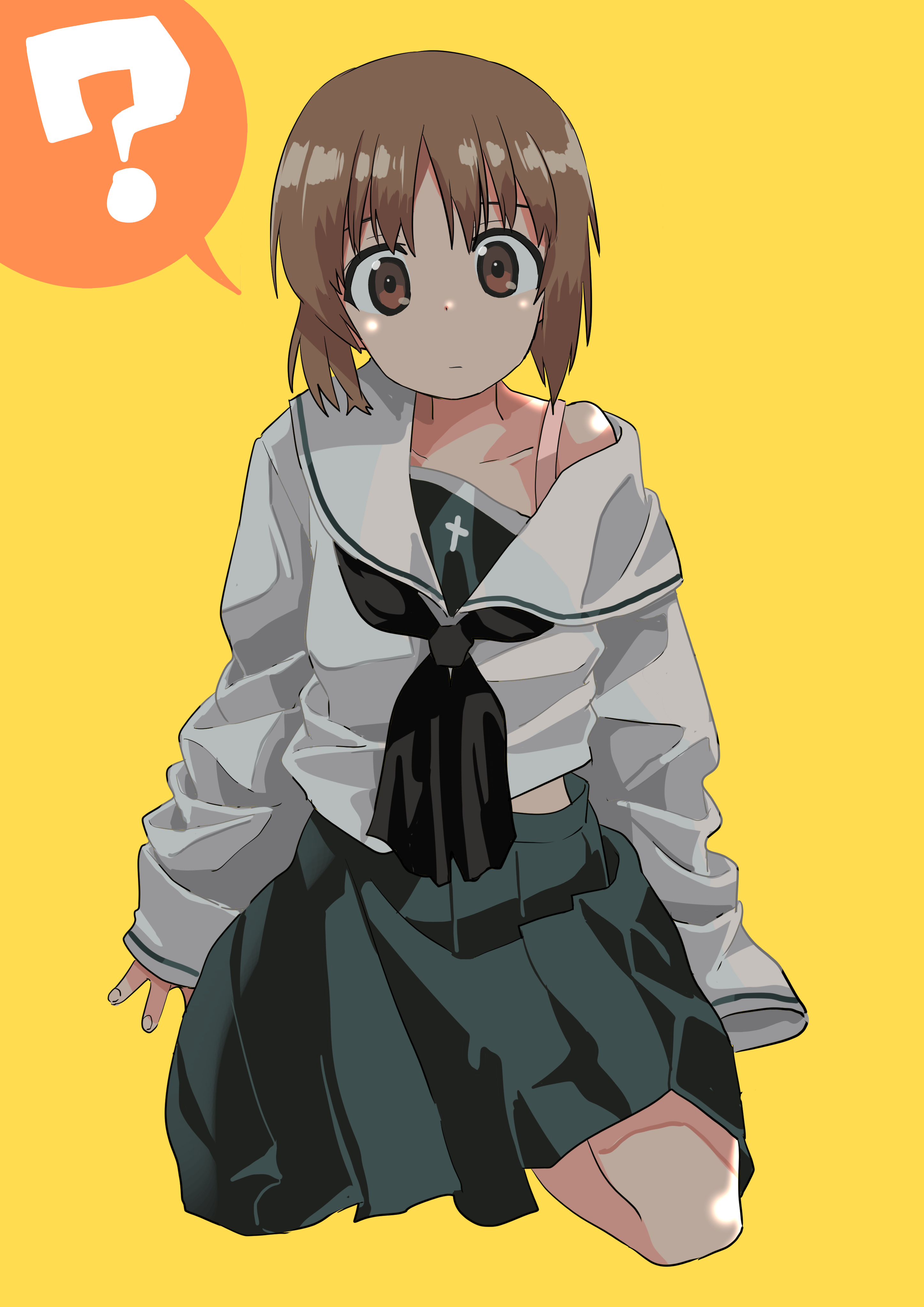 Safebooru - 1girl ? absurdres bangs black neckerchief brown eyes brown hair commentary request ...