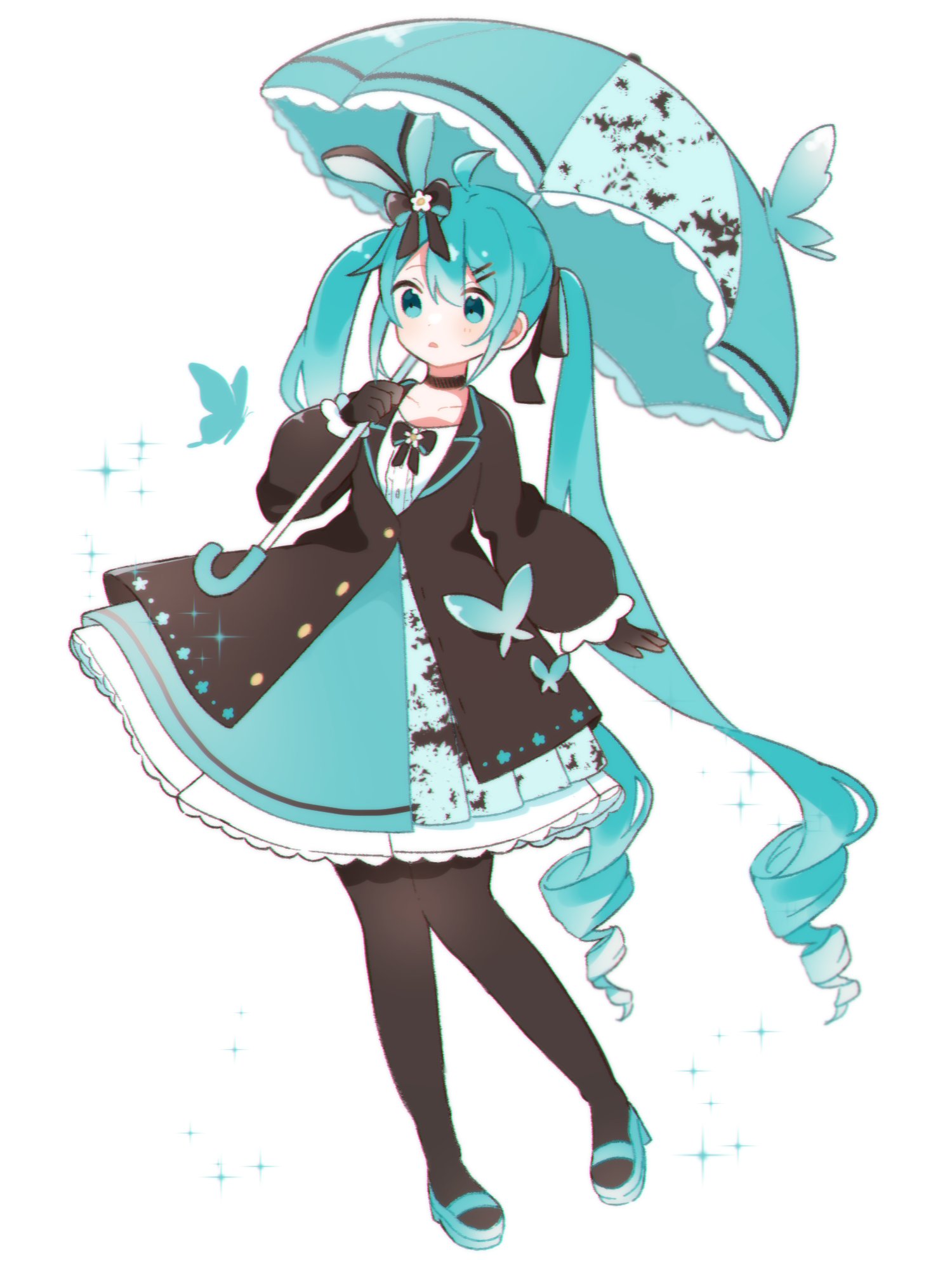 Safebooru - 1girl ahoge alternate costume aqua butterfly aqua dress aqua eyes aqua footwear ...