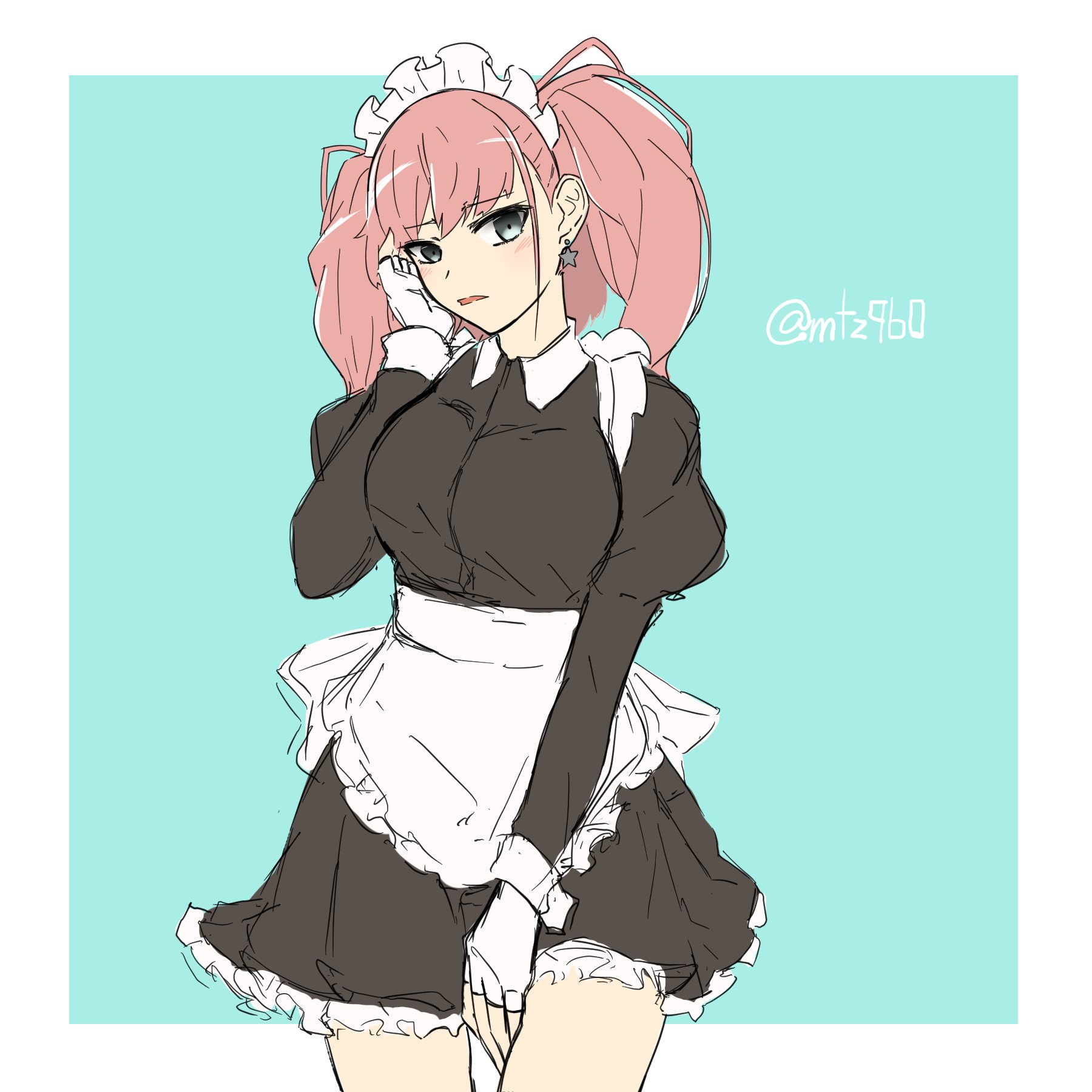 Safebooru - 1girl alternate costume apron atlanta (kancolle) black dress blue background border ...