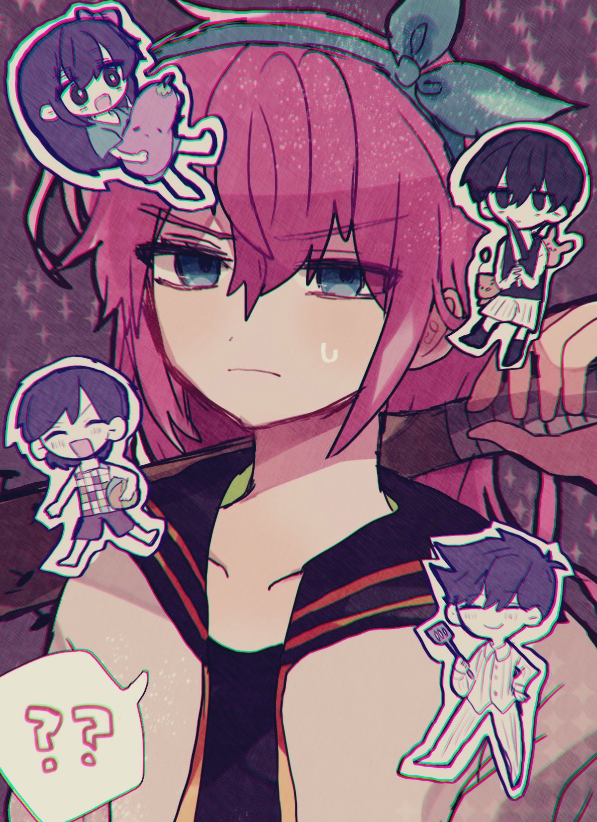 Safebooru - 2girls 3boys ? ?? a0lmh e aubrey (omori) baseball bat black ...