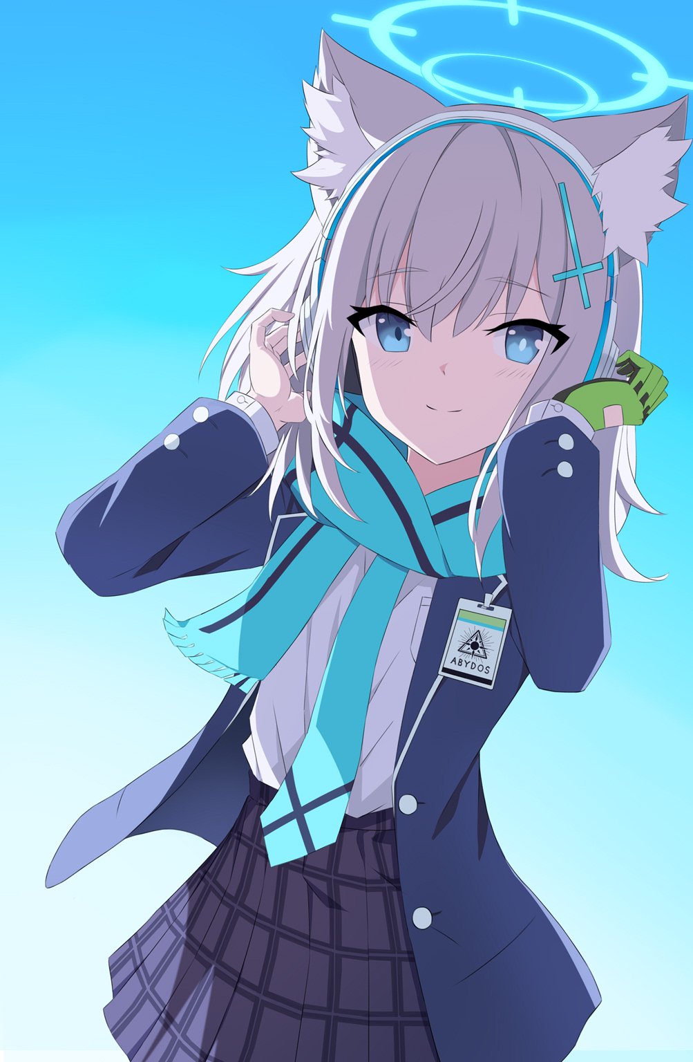 Safebooru - 1girl adjusting headphones animal ear fluff animal ears bangs between breasts blazer ...
