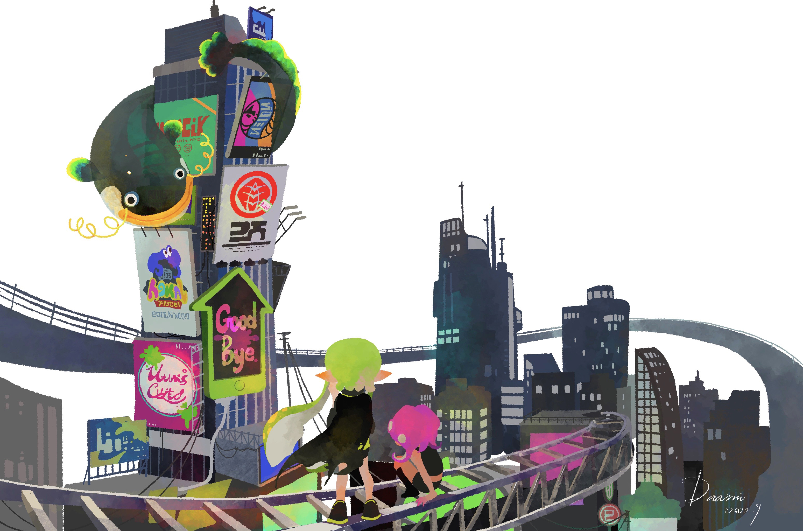 Safebooru - 2girls ad agent 3 (splatoon) agent 8 (splatoon) bridge ...