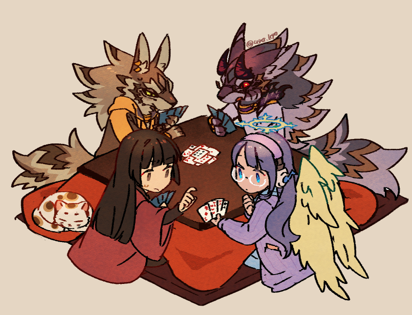 Safebooru - 2boys 2girls angel wings animal ears bael (housamo) bangs ...