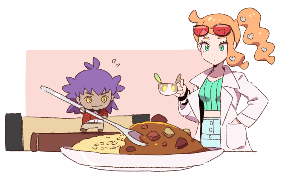 Safebooru - 1boy 1girl aqua eyes chibi curry dede (qwea 00000) eyewear ...