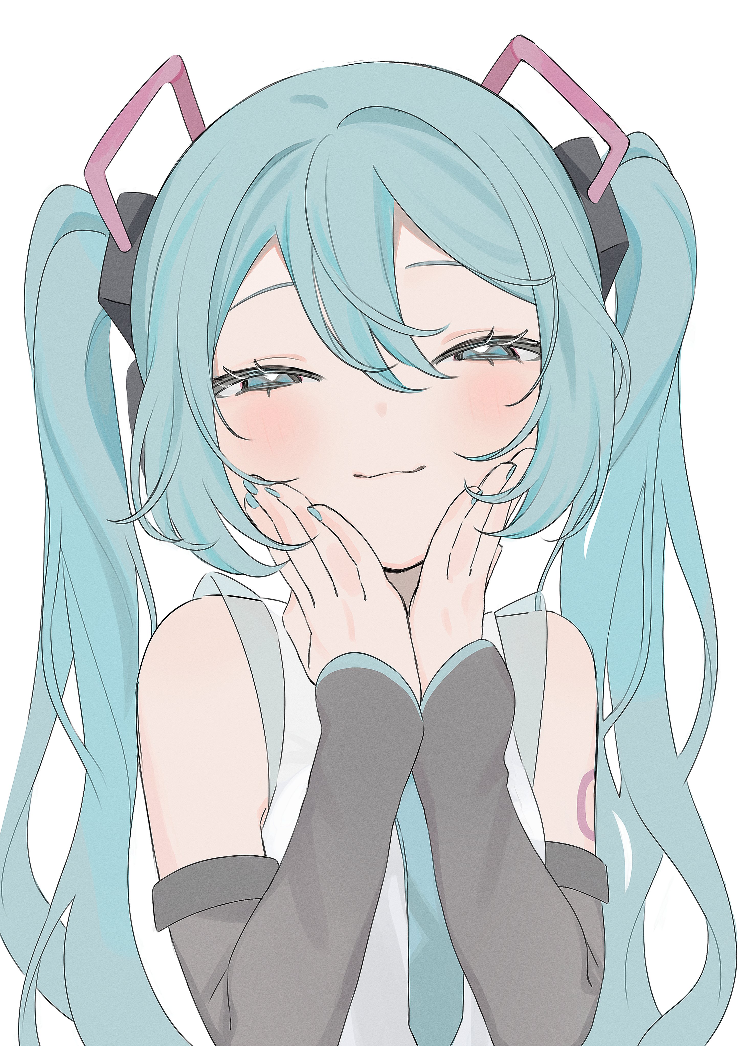 Safebooru - 1girl 30 shiro 03 absurdres aqua eyes aqua hair aqua nails aqua necktie detached ...