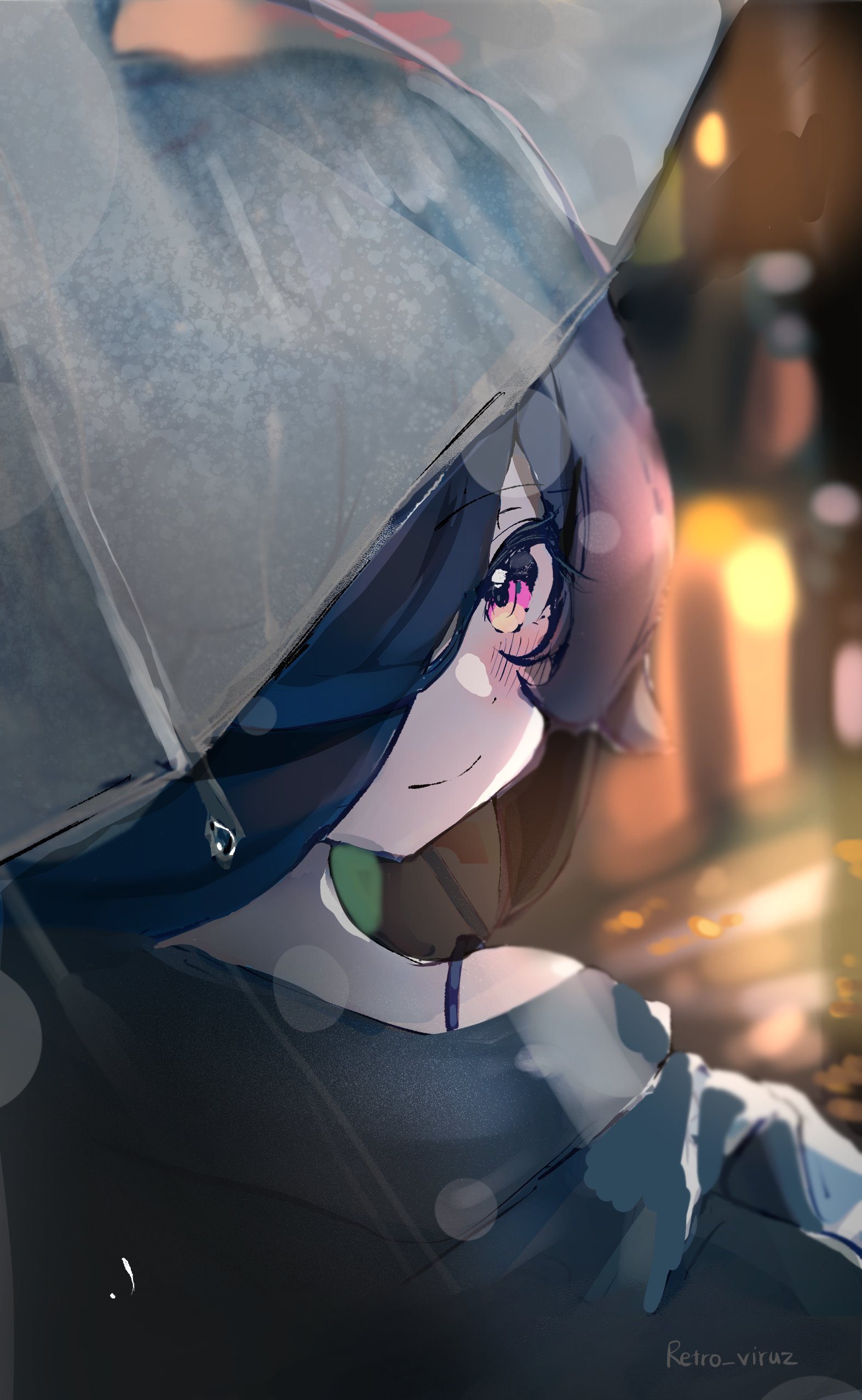 Safebooru - 1girl absurdres bare shoulders black hair black shirt blurry blurry background blush ...