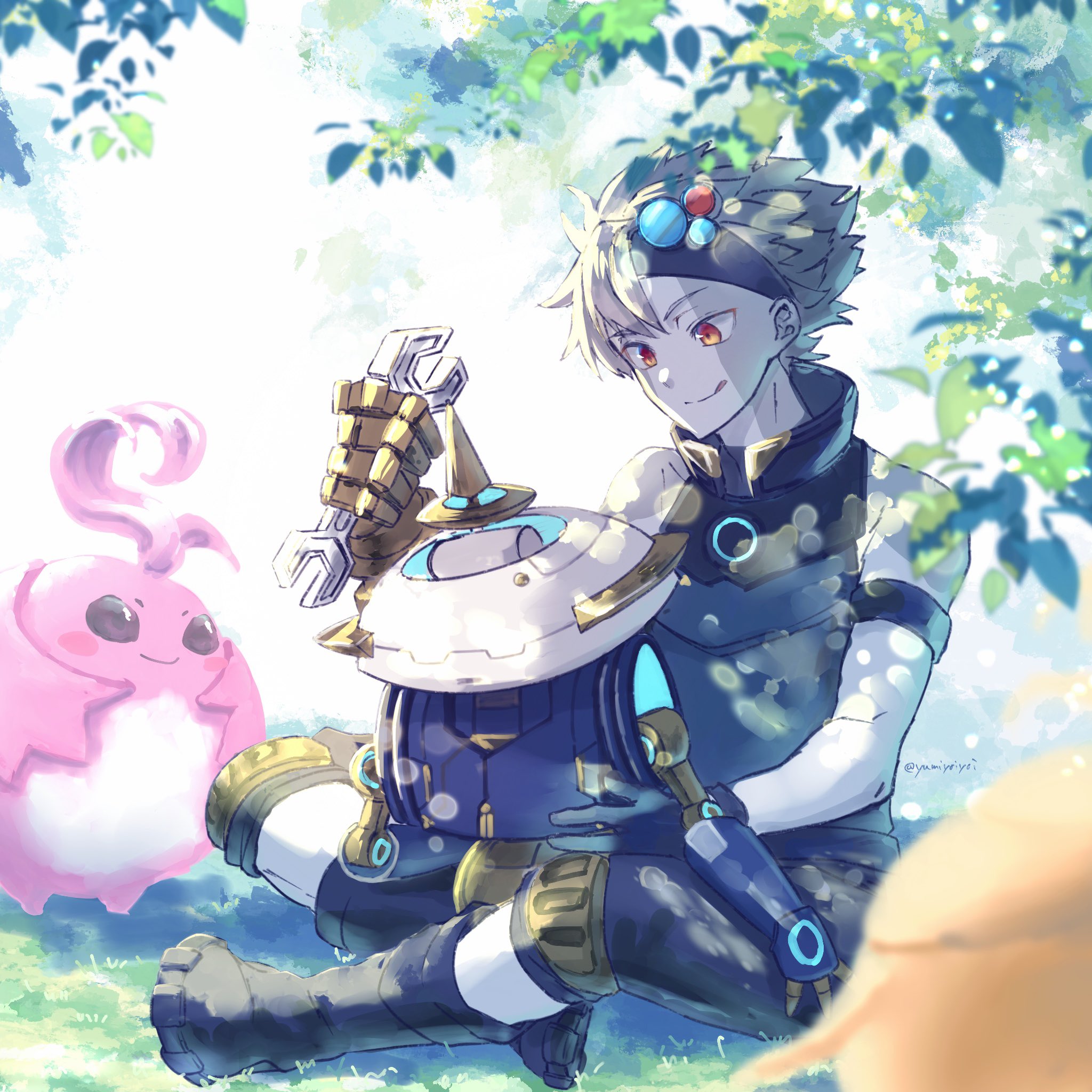 Safebooru - 1boy boots closed eyes colored skin day gloves grey skin ...