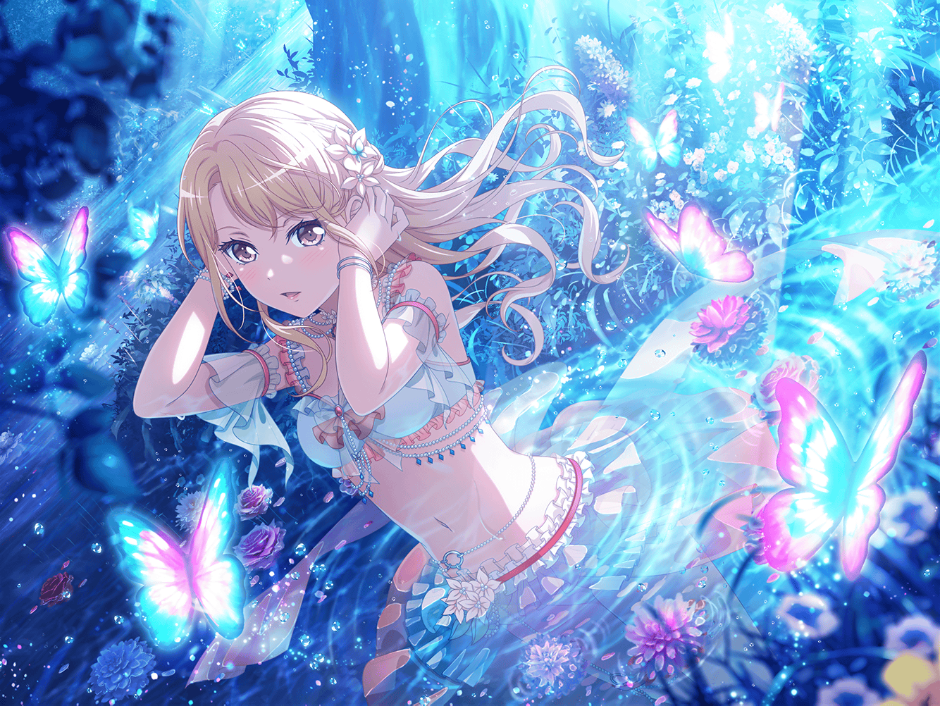 Safebooru - bang dream! bikini blonde hair kirigaya touko long hair smile underwater yellow eyes ...