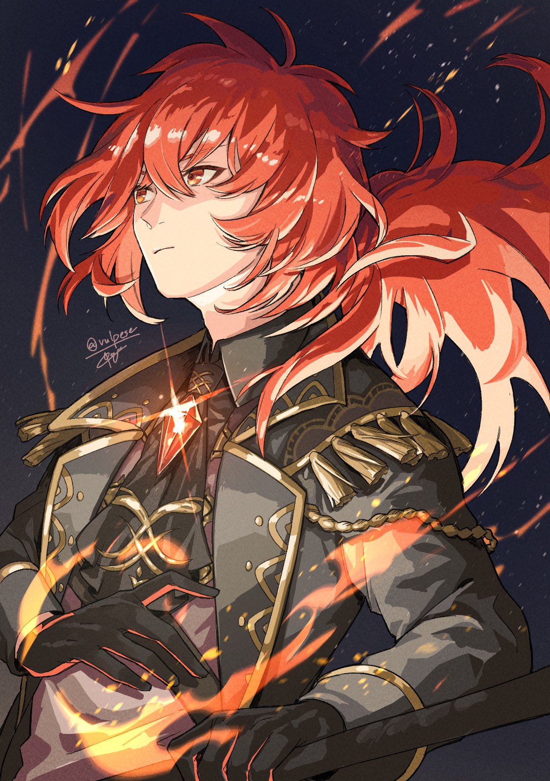 Safebooru - 1boy black coat black gloves closed mouth coat diluc ...