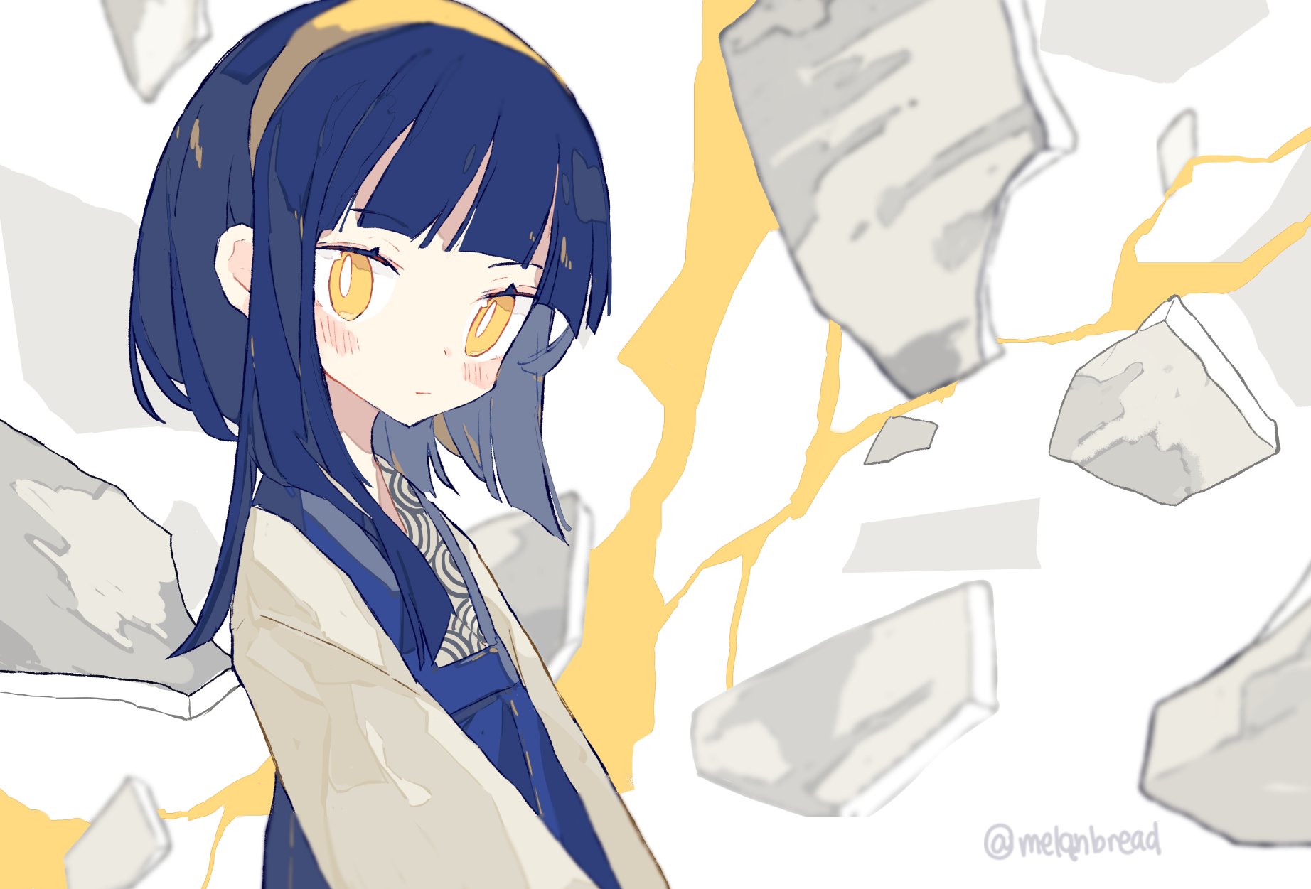 Safebooru - 1girl :| artist name bangs blue dress blue hair blunt bangs blunt ends blush bob cut ...